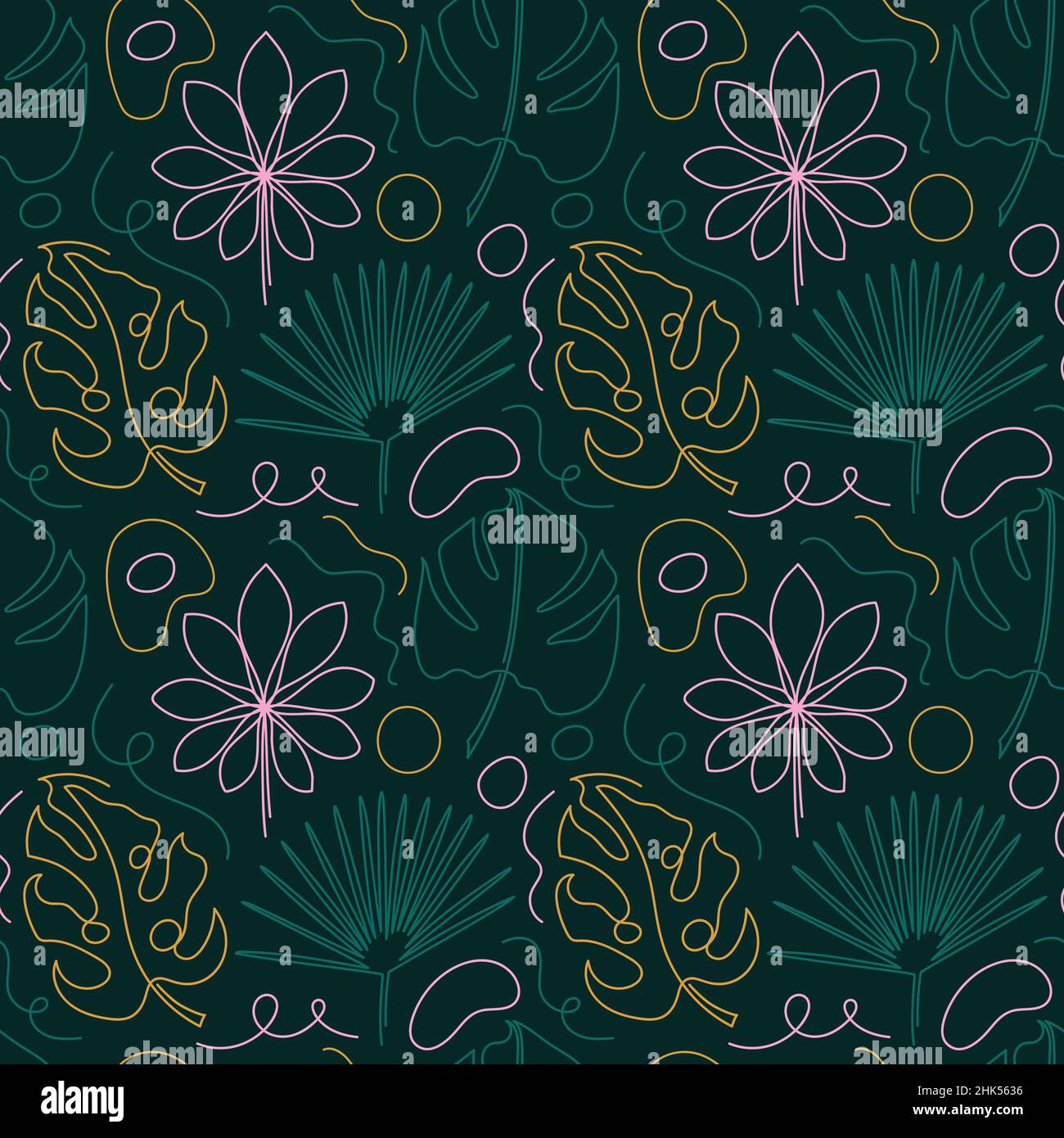 Abstract background with line art tropical leaves Stock Vector Image ...