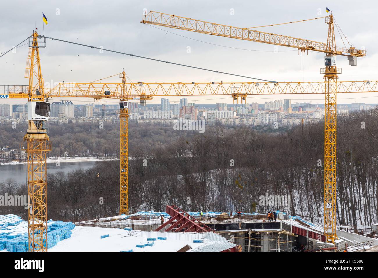 Building site in central Kiev by the river Dniep, Ukraine on February 1 ...