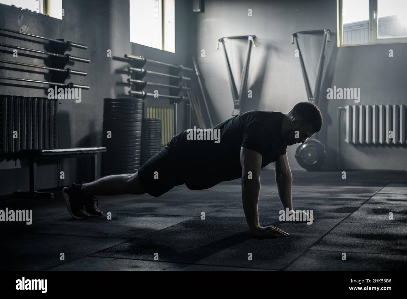 Male Do Plank Exercises at Gym Stock Photo - Alamy