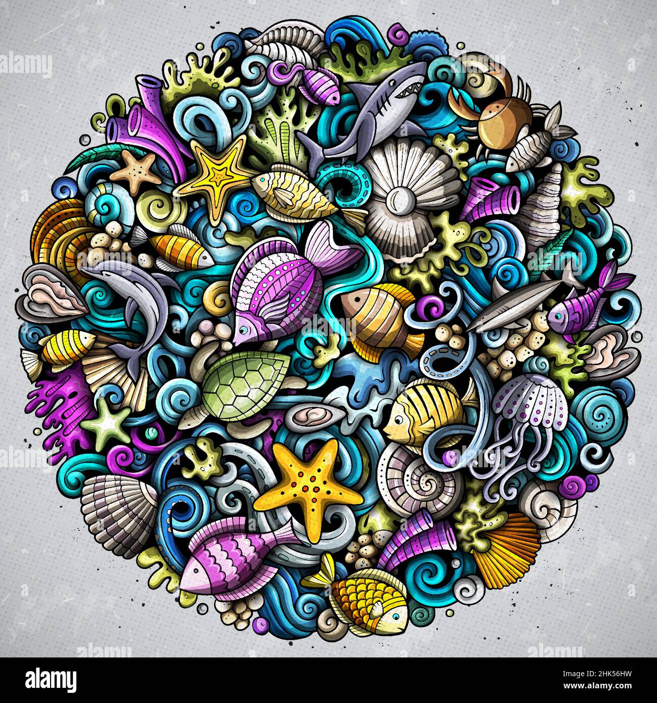 Cartoon vector doodles Underwater world illustration. Colorful ...