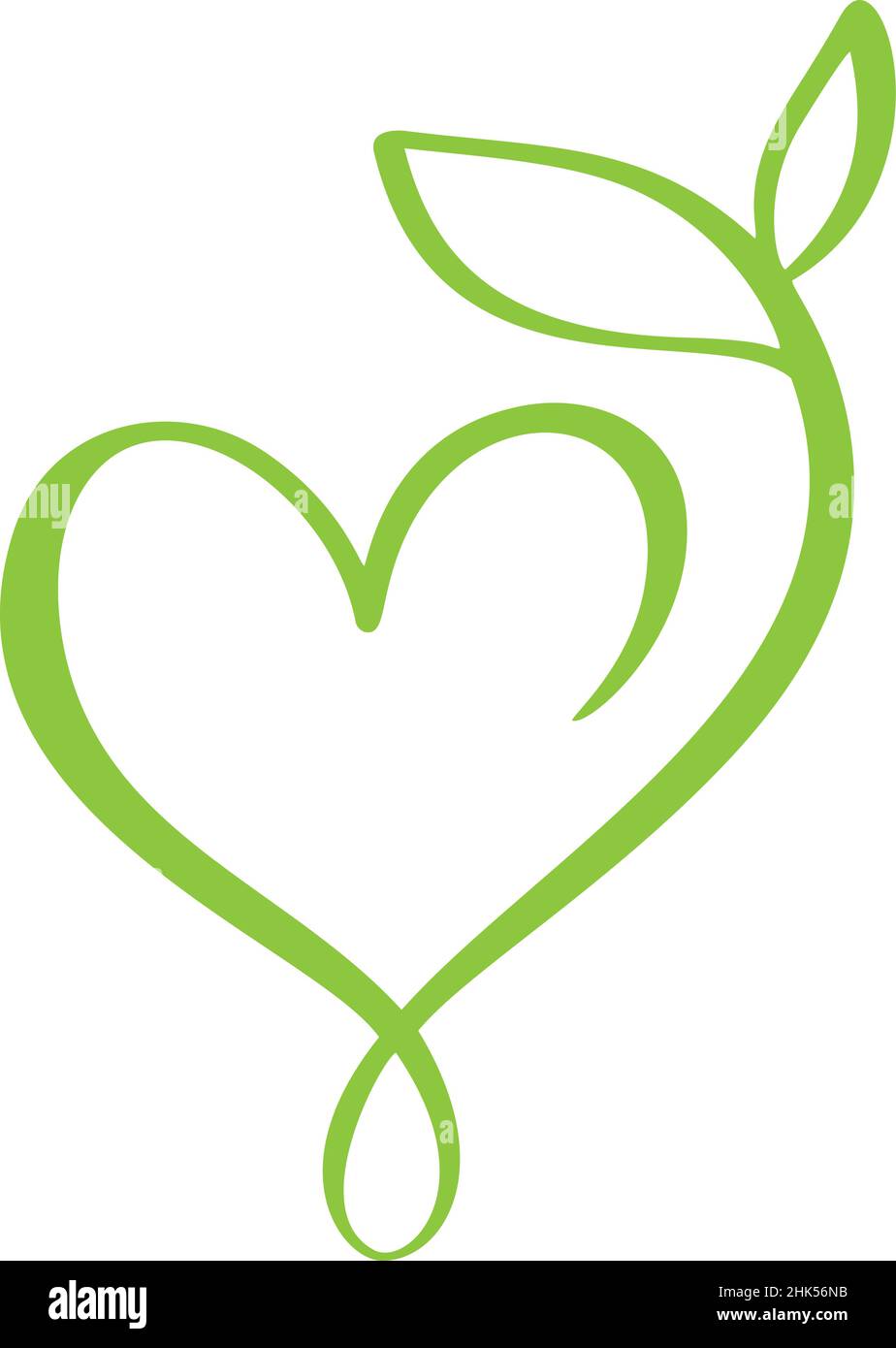 Green vector icon heart shape and leaf. Can be used for eco, vegan ...