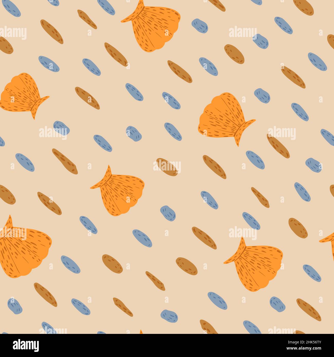 Seamless pattern pebbles with shells on brown background. Beautiful ...