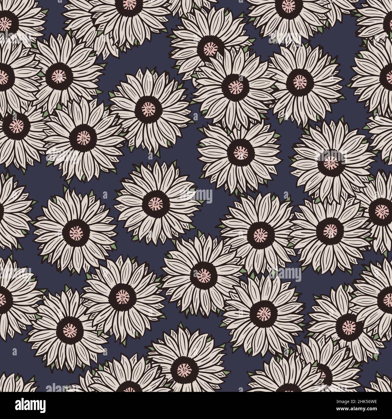 Seamless pattern sunflowers dark background. Beautiful texture with ...