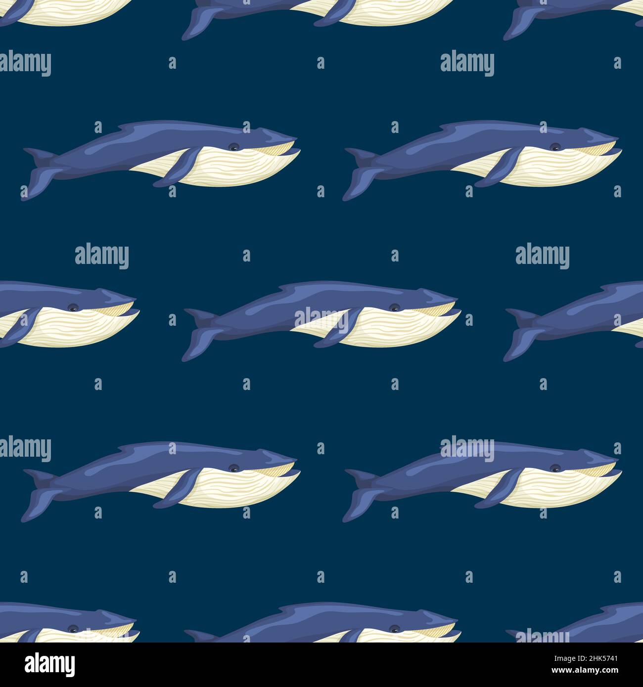 Seamless pattern Blue whale on blue background. Template of cartoon ...