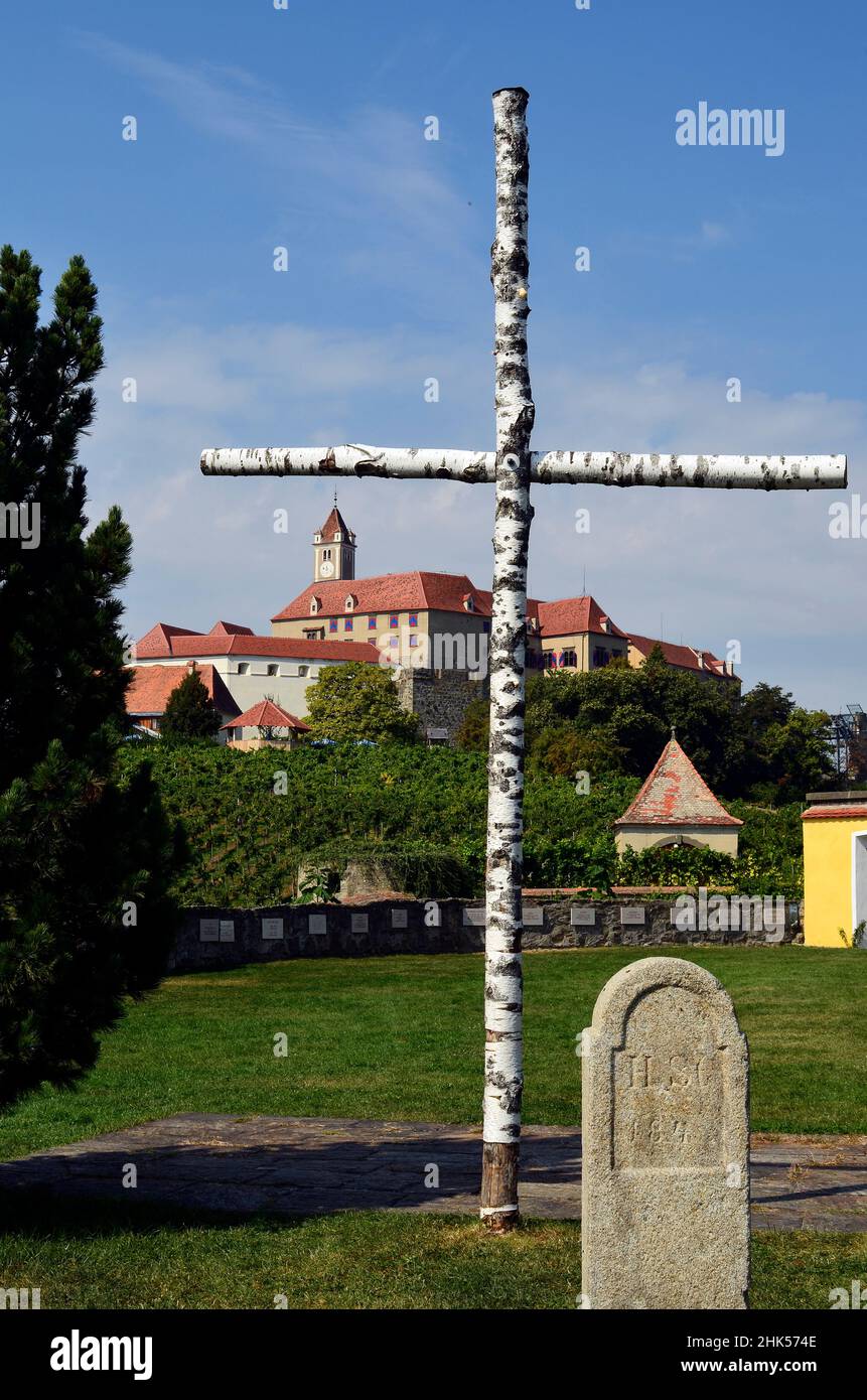 Austria, the medieval fortified castle is enthroned on a rock above the ...