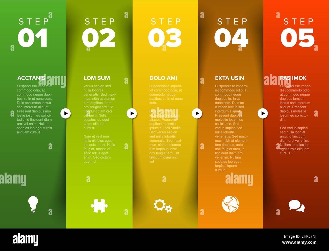 Five vector progress block steps template with descriptions, big ...