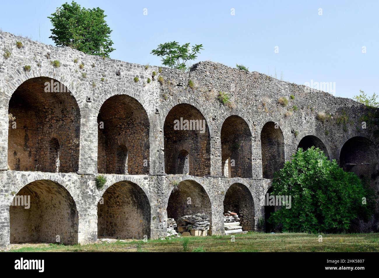 Greece, stone wall in the old byzantine castle of Ioannina, the capital ...