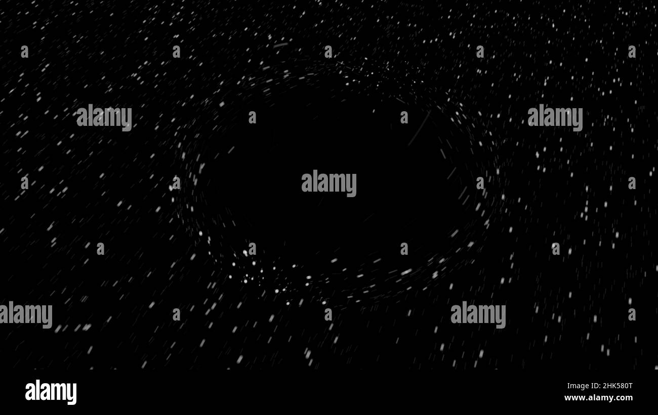 Stream of white particles moves on black background. Animation ...
