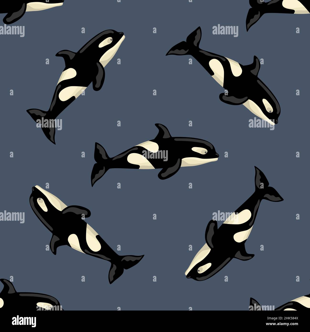 Seamless pattern Orca on dark background. Template of cartoon character ...