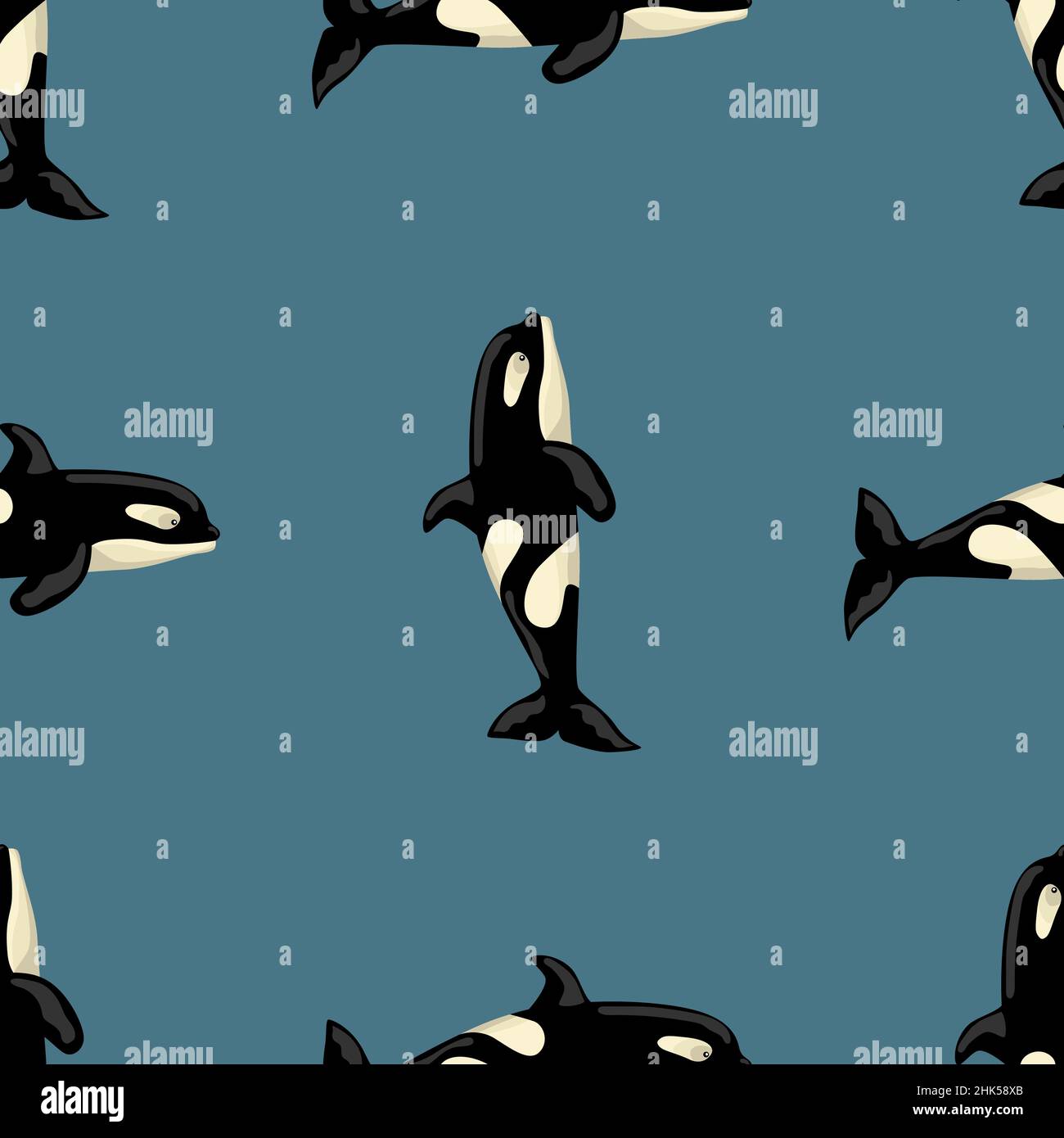 Seamless pattern Orca on dark blue background. Template of cartoon ...