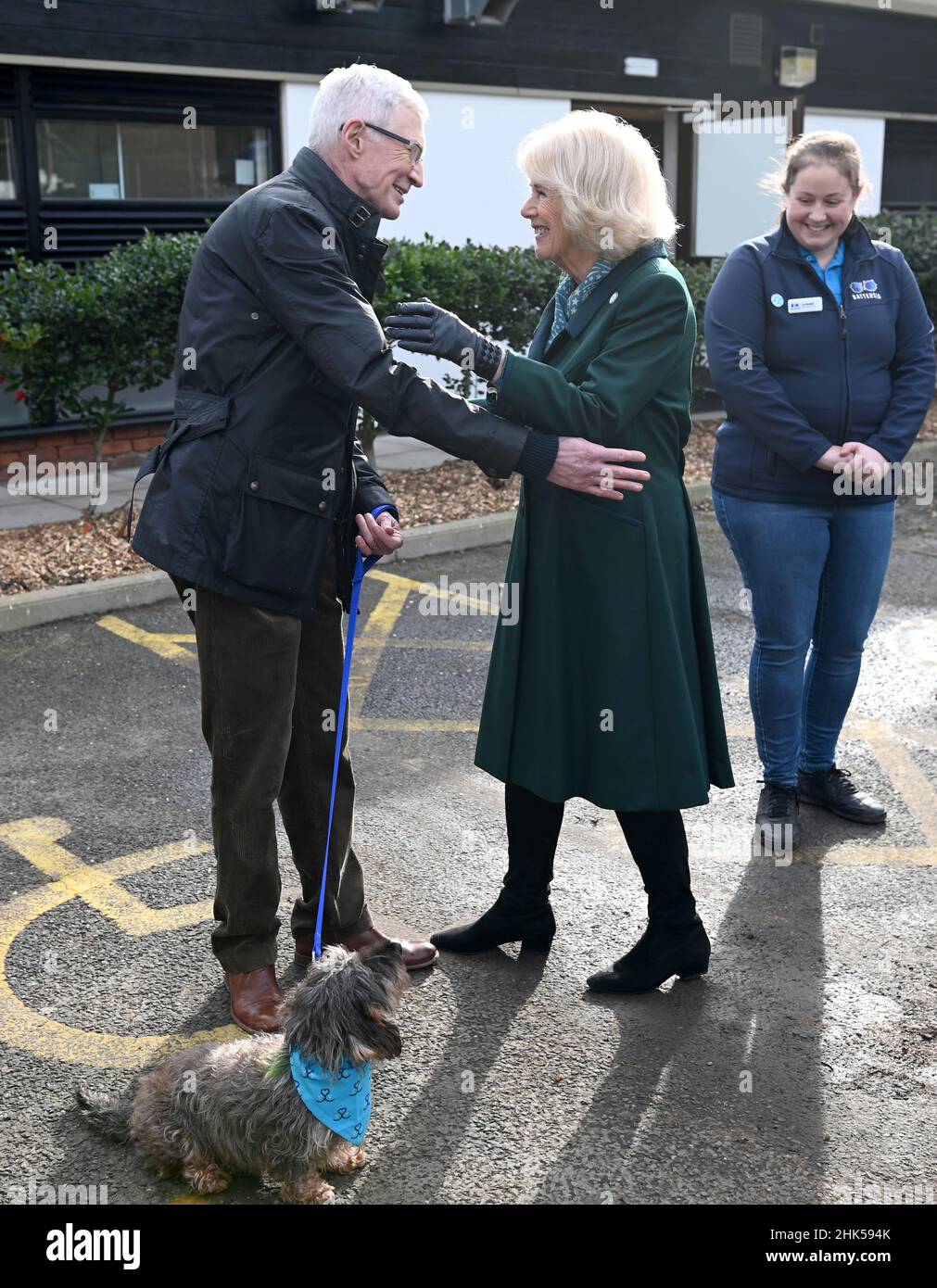 The Duchess of Cornwall is greeted by Battersea Ambassador Paul O'Grady ...
