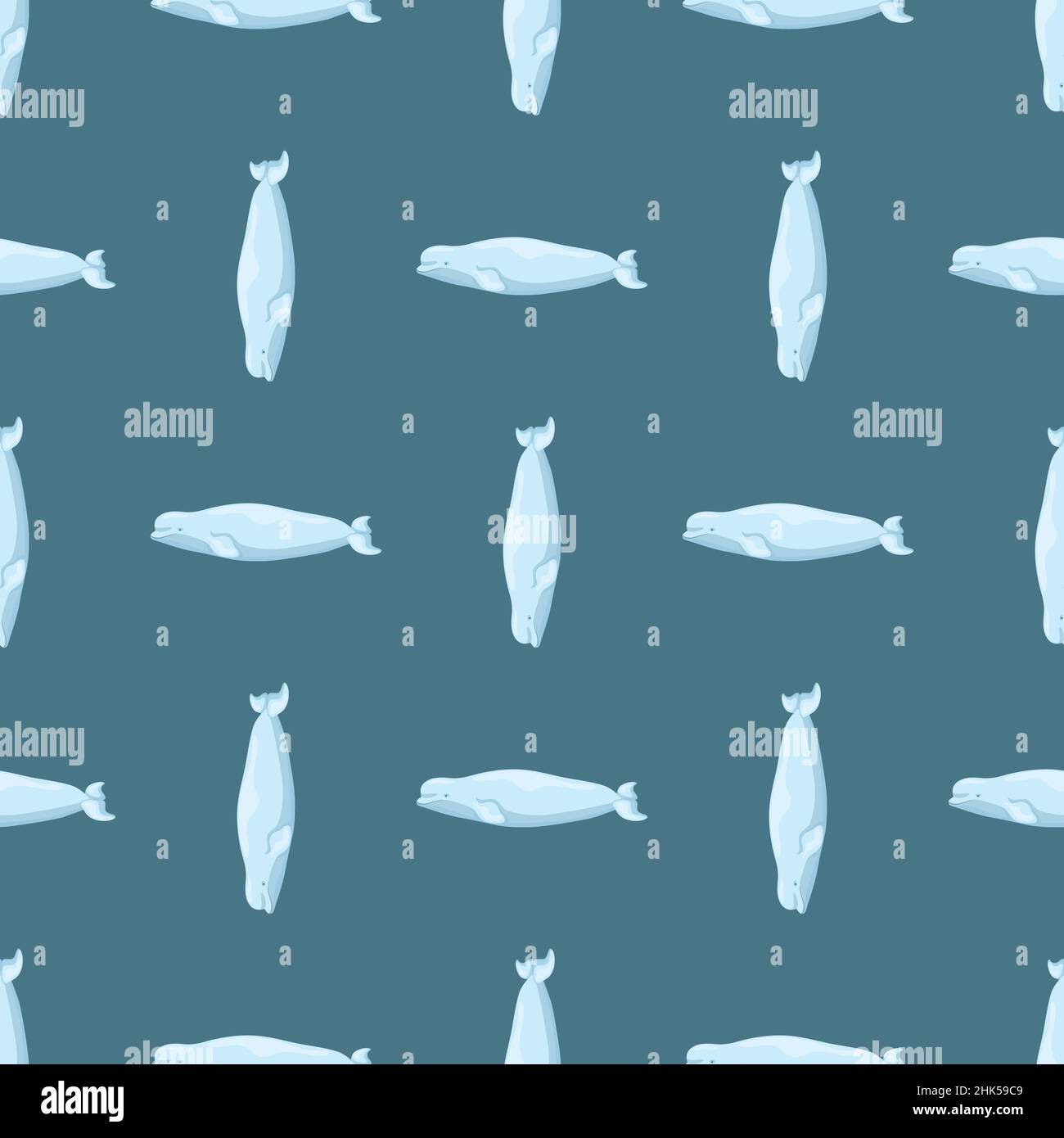 Seamless pattern Beluga on blue background. Template of cartoon ...