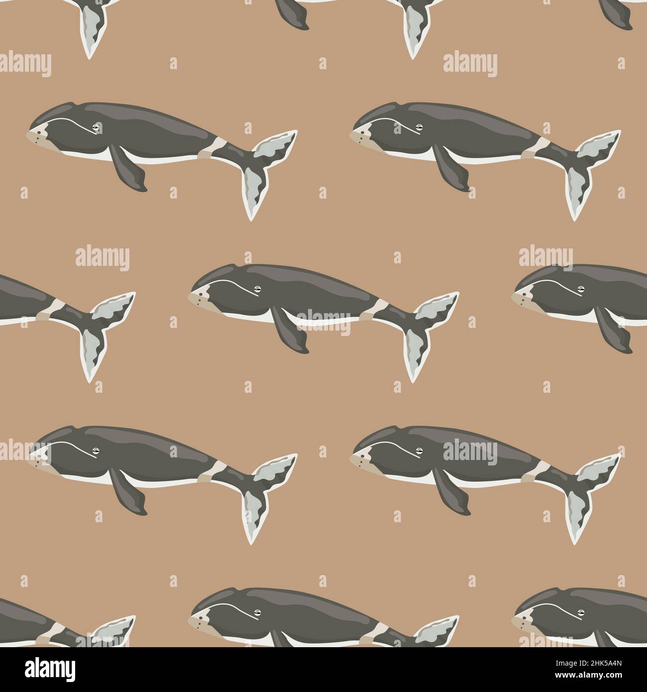 Seamless pattern Bowhead whale on brown background. Template of cartoon ...