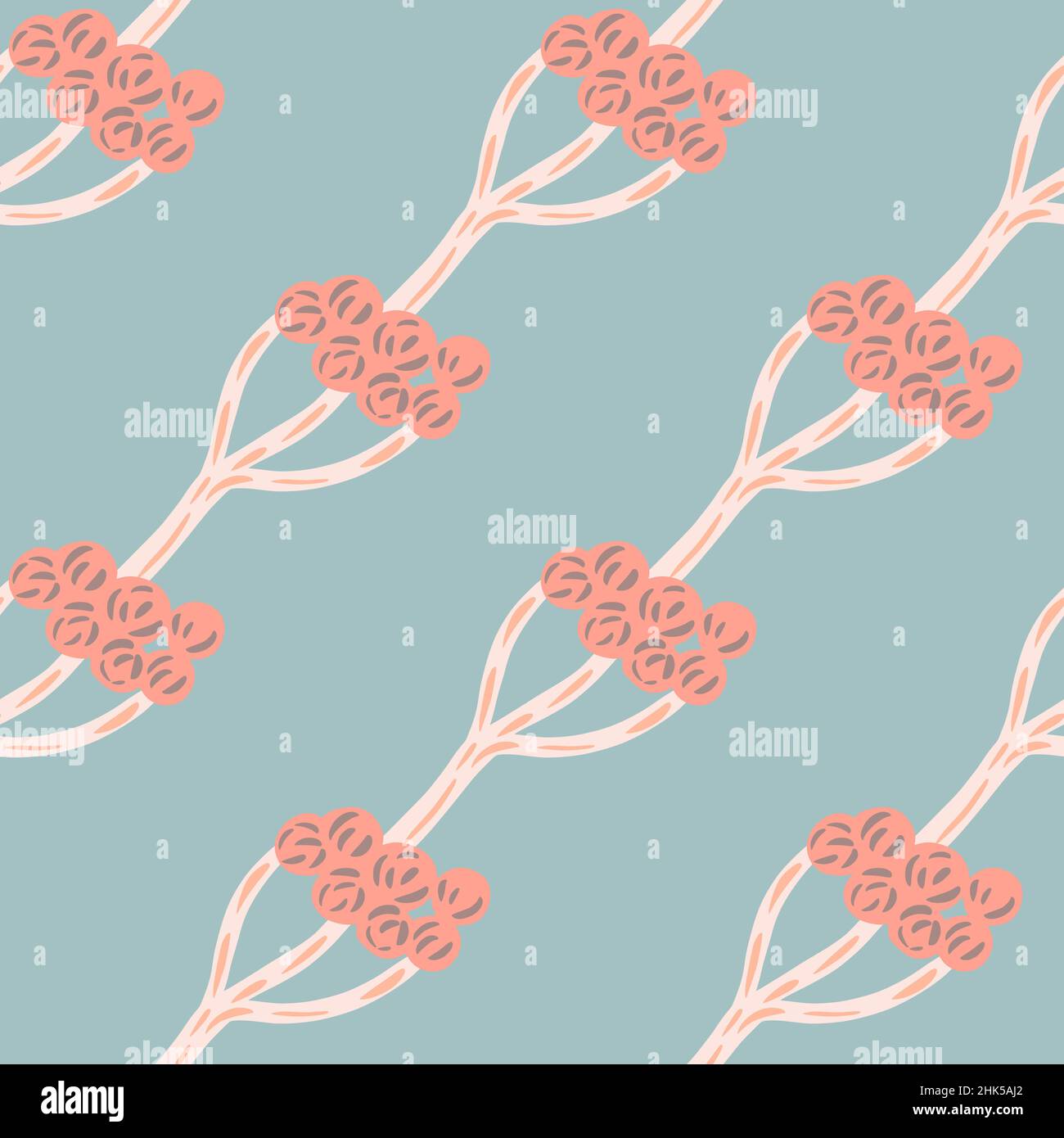 Seamless decorative pattern with pink doodle yarrow ornament. Blue ...