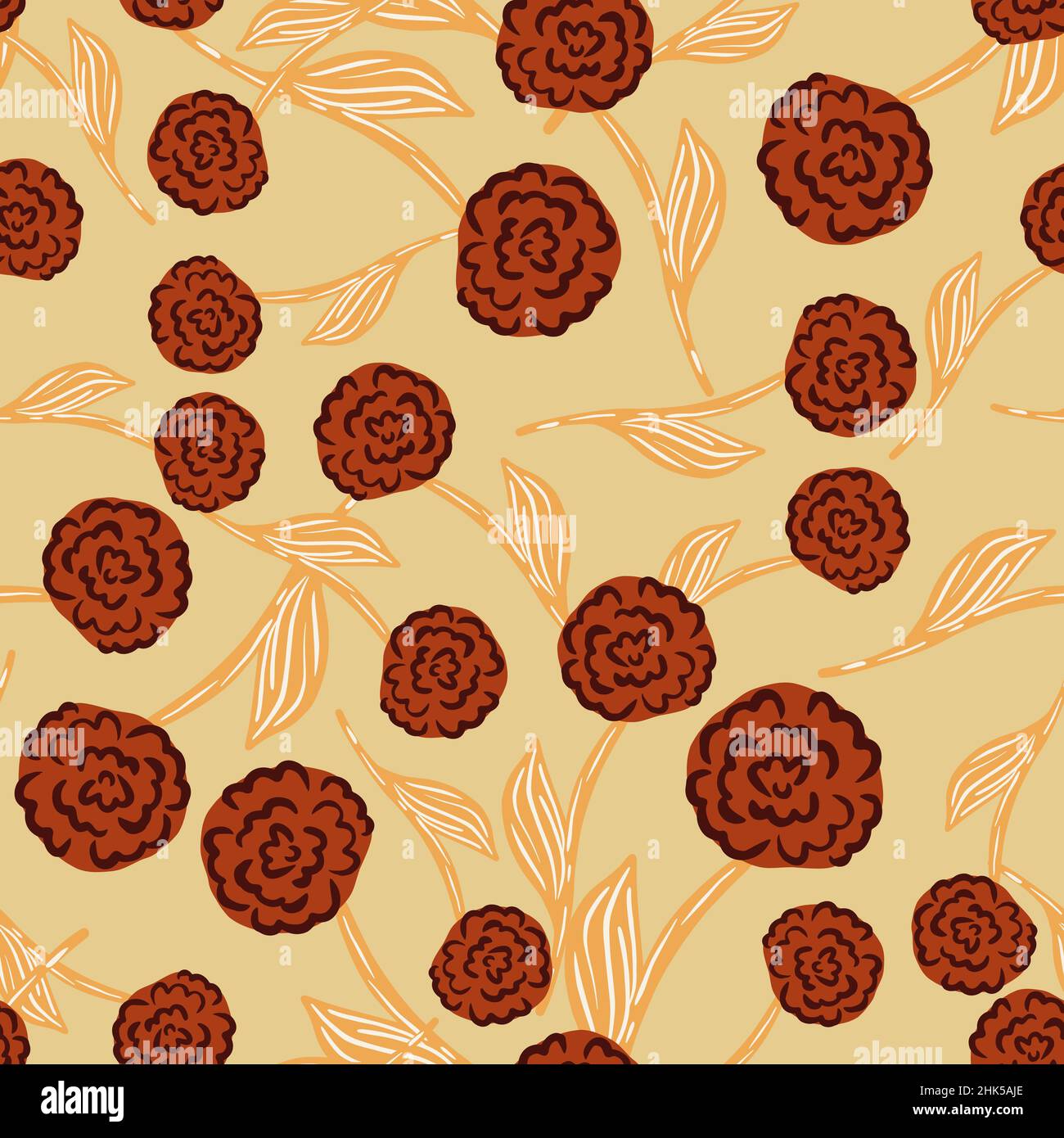 Hand drawn seamless pattern with random red roses flowers silhouettes ...