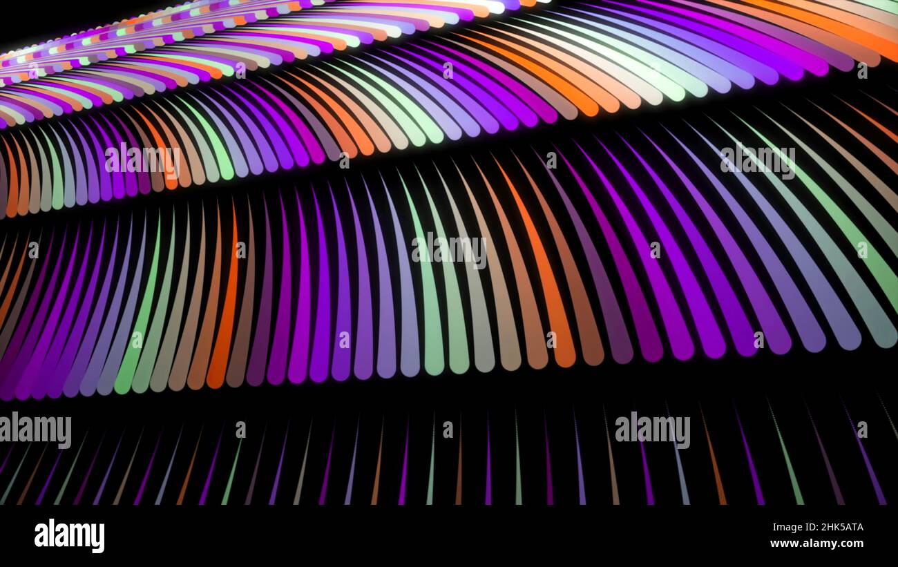 Abstract background of multicolored lines rapidly moving in rows on the ...