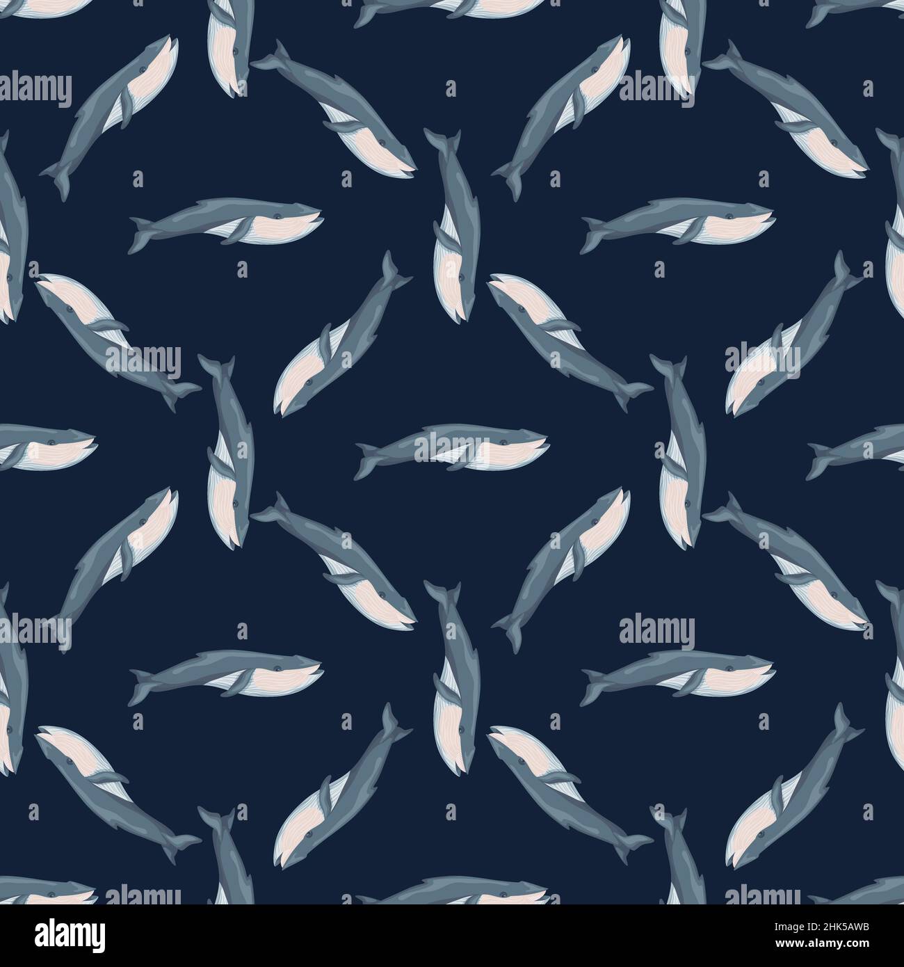 Seamless pattern Blue whale on black background. Template of cartoon ...