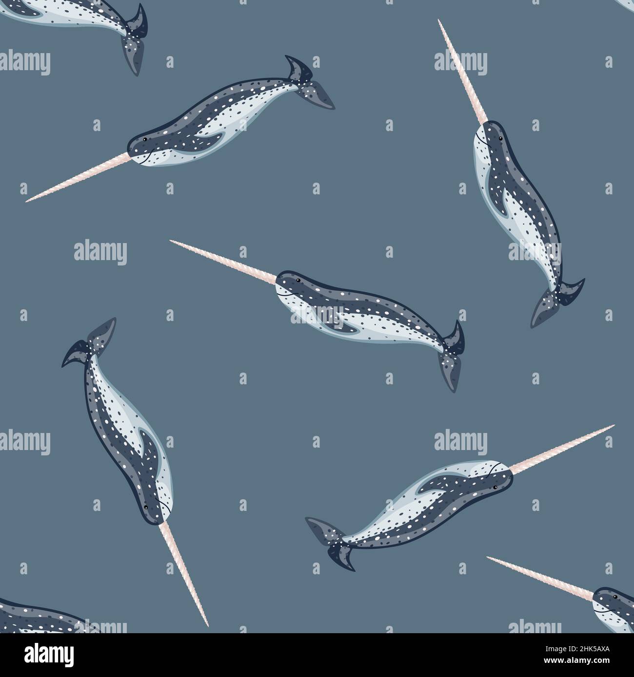 Seamless pattern Narwhal on gray background. Template of cartoon ...