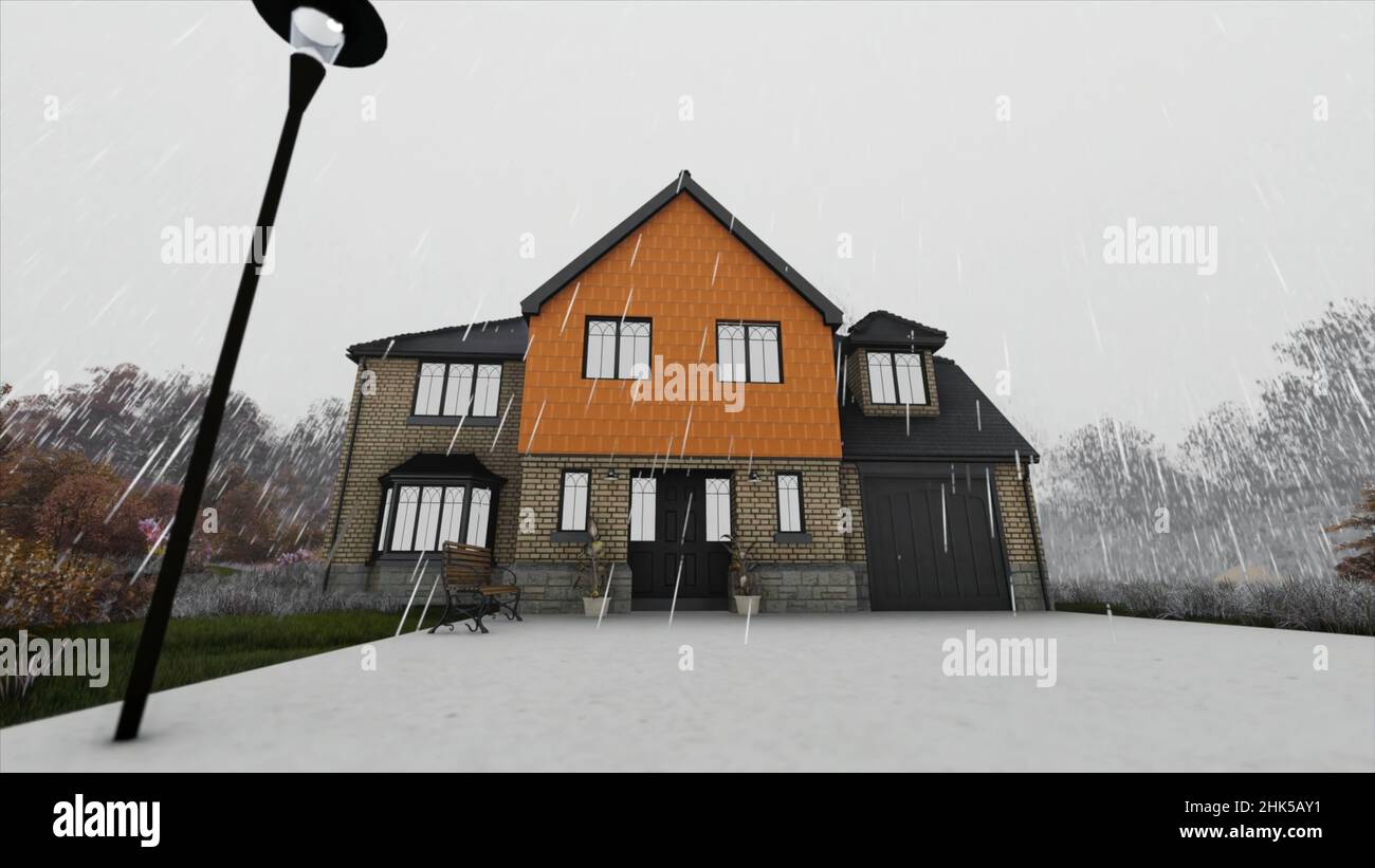 Abstract animation 3d house project and surrounding area in different ...