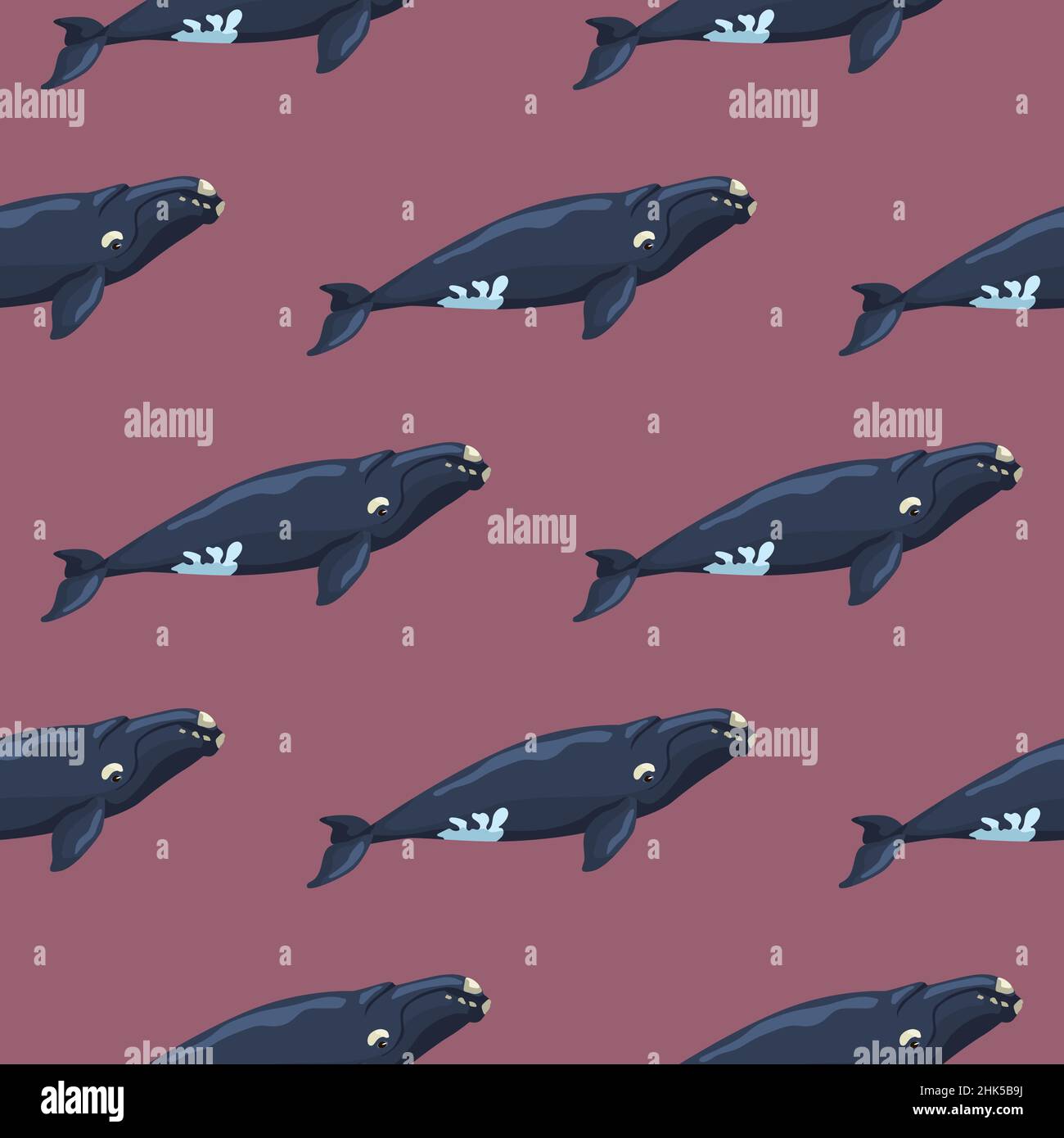 Seamless pattern right whale on pink background. Template of cartoon ...