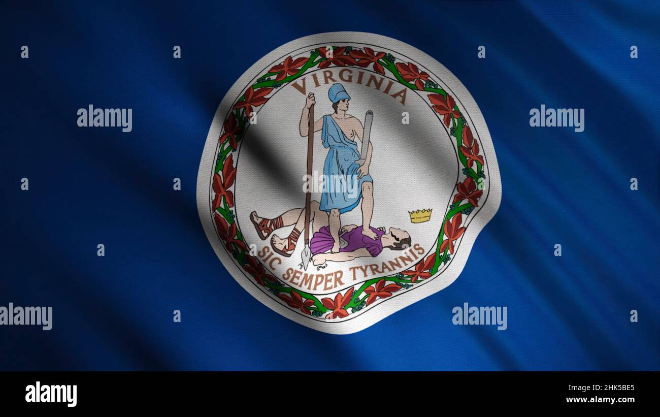 Close-up of flag of Virginia. Animation. Blue flag with centered image ...