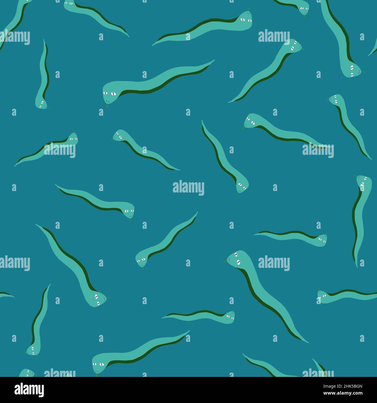 Fauna seamless pattern with random snakes shapes ornament. Blue ...