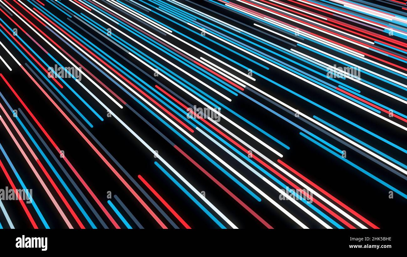 Stream of colorful lines moving diagonally on black background ...