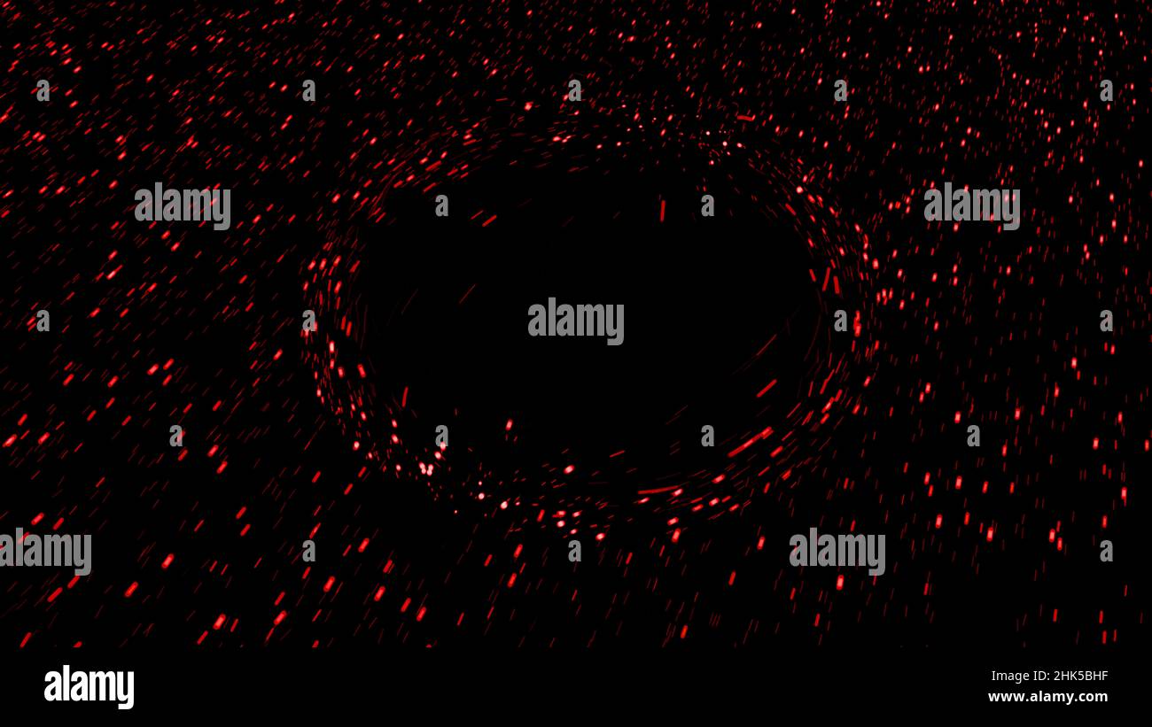Colored particles move on black background around circle. Animation ...