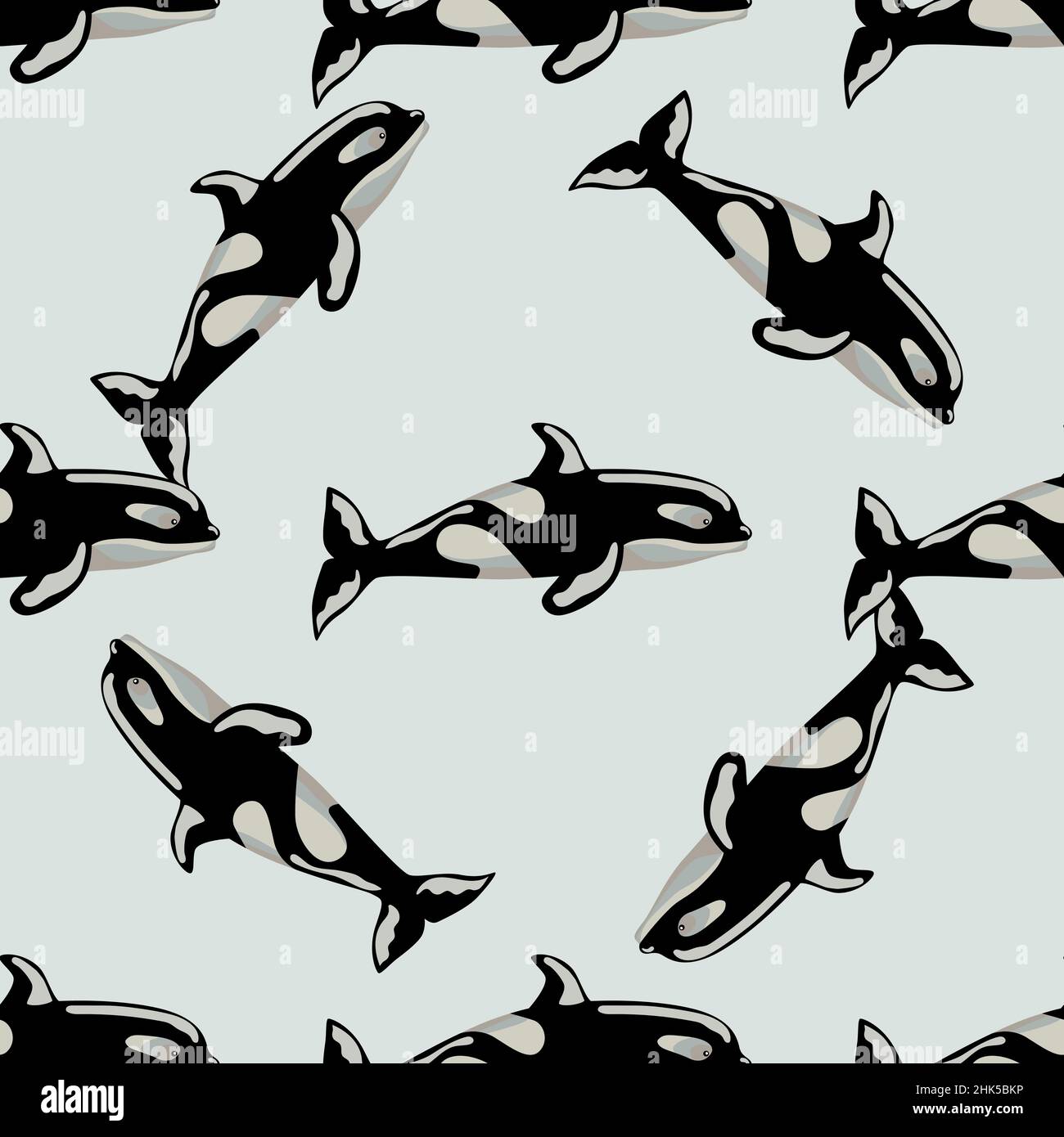 Seamless pattern Orca on gray background. Template of cartoon character ...