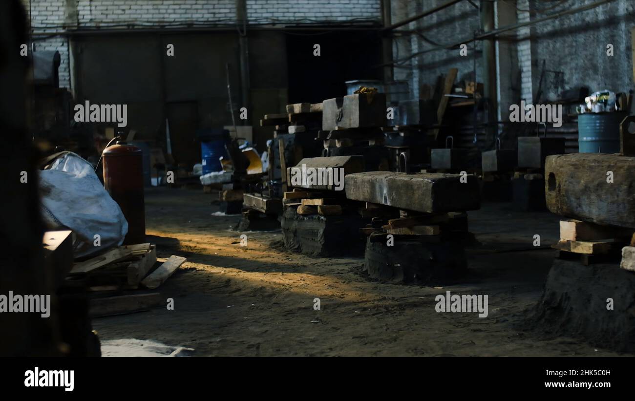 Inside the old factory. Stock footage. Industrial building room inside ...