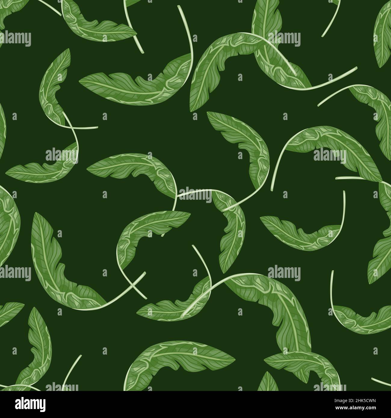 Hawaiian seamless pattern with random green tropic leaves shapes. Dark ...