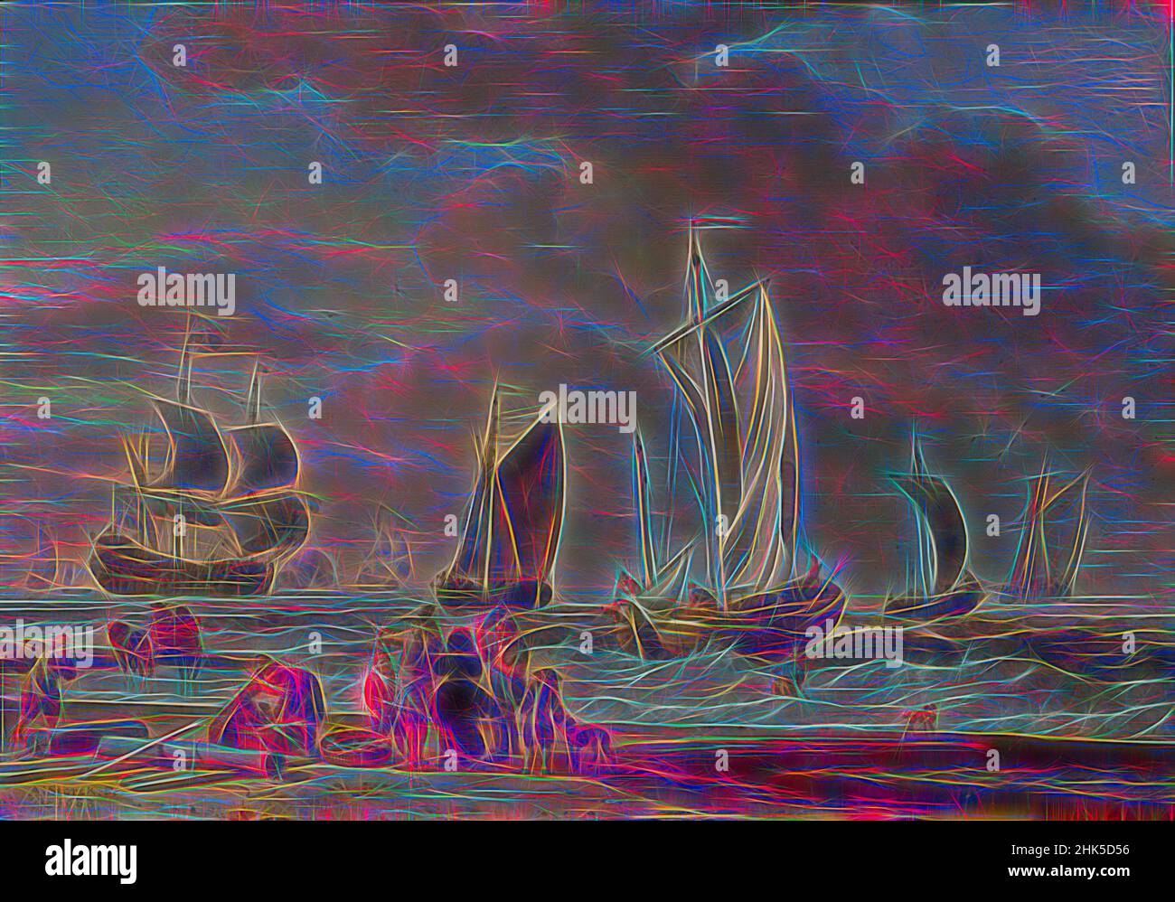 Inspired by Beach scene with boats, Abraham Storck, 1683, Reimagined by ...