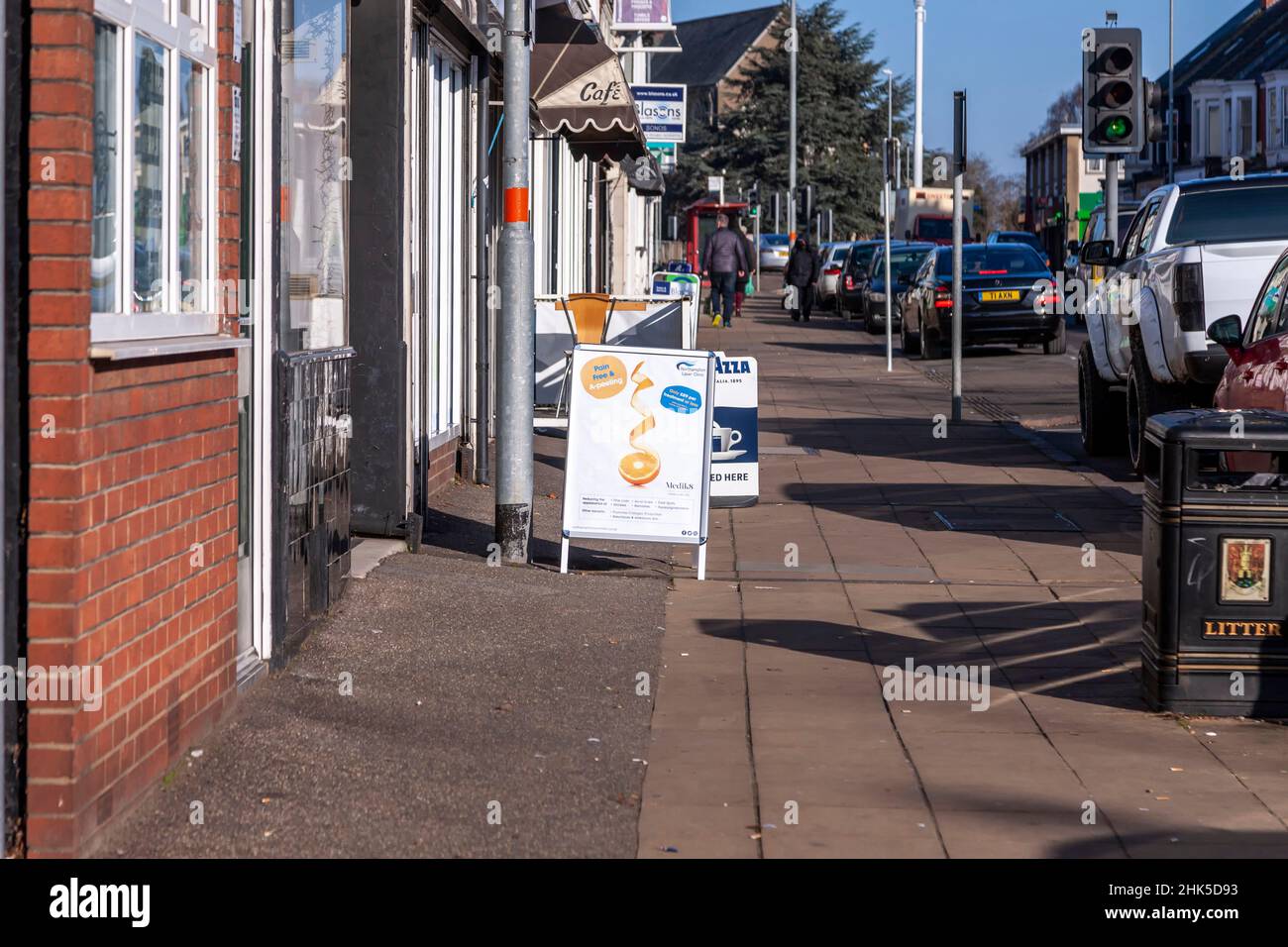 Advertising signs on Wellingborough road, Northampton, Engalnd, UK ...