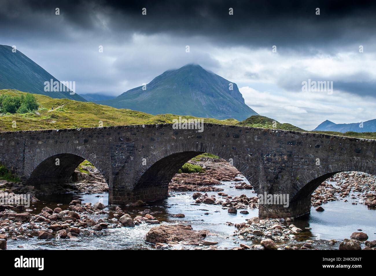 Stone bridge over the River Sligachan on the Isle of Skye with the ...