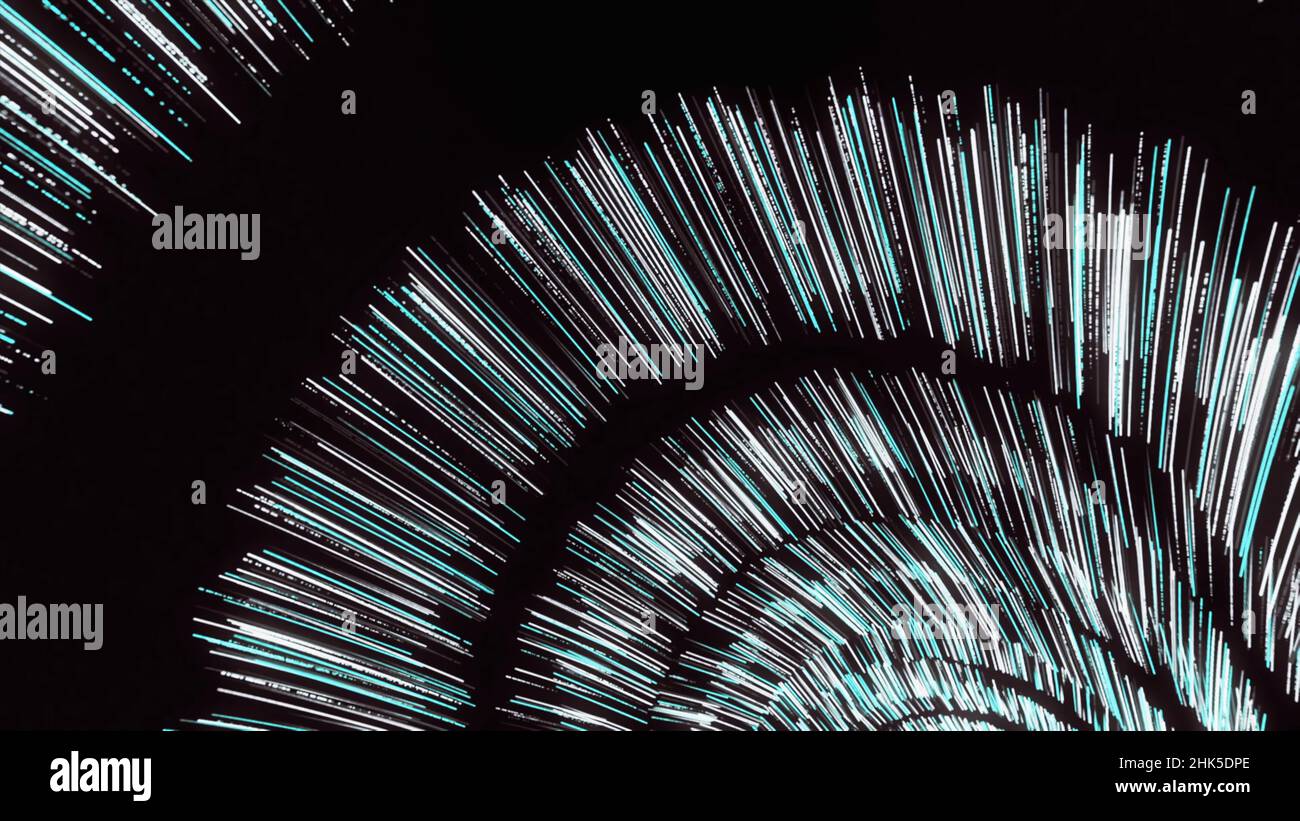 Abstract rotating black sphere surrounded by millions of rays. Motion ...