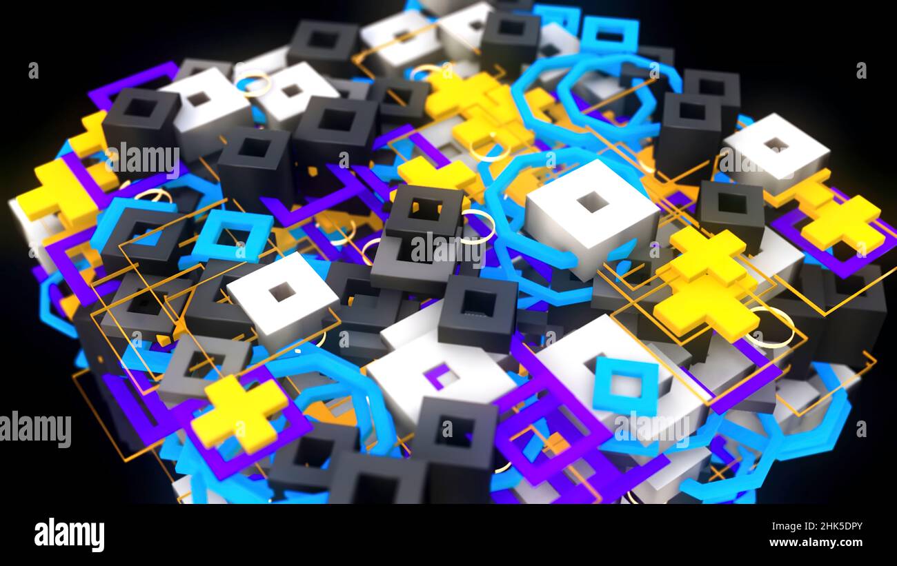 Colorful construction figures with squares. Animation. Structure of ...