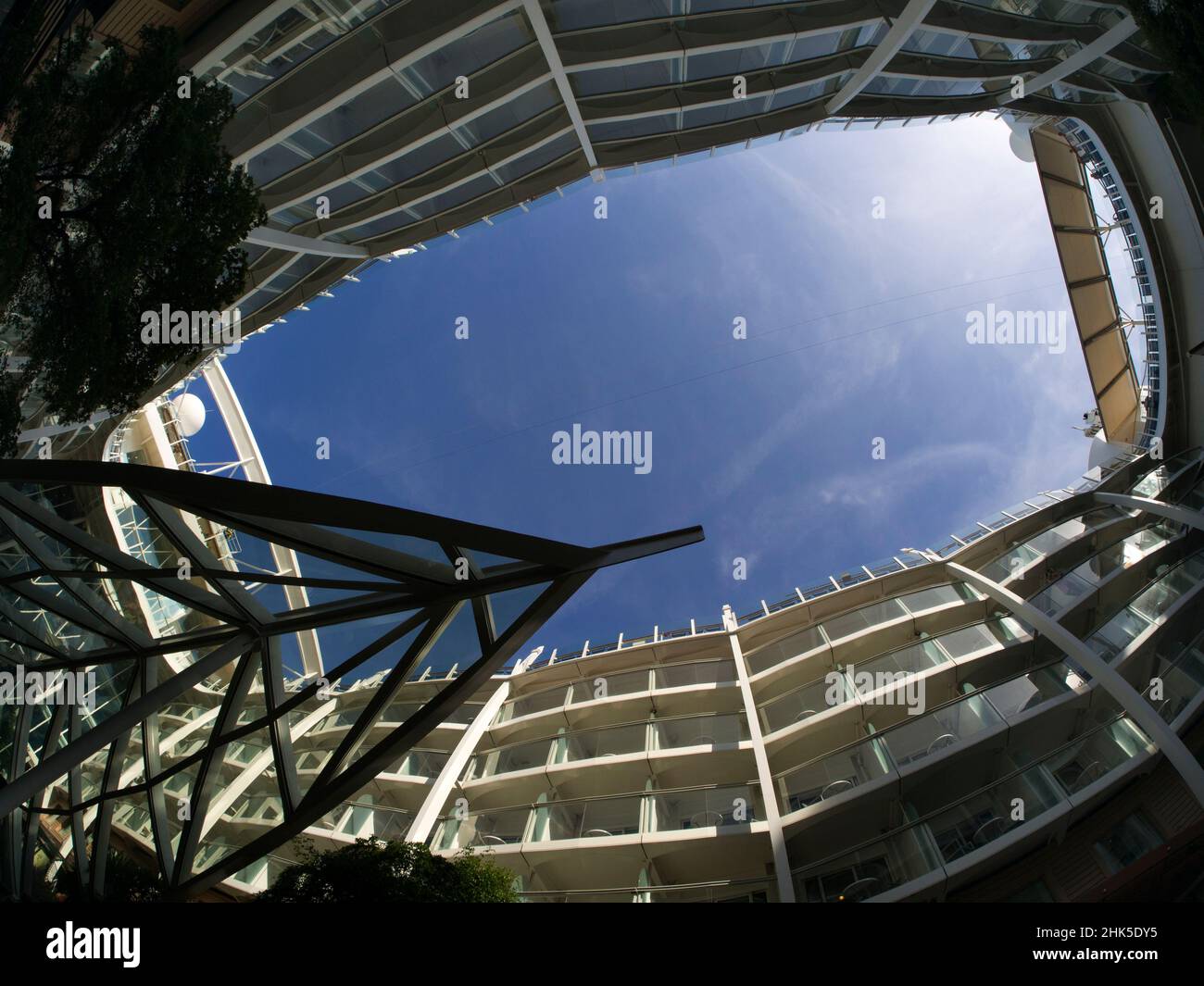 On board cruise ship Oasis of the Seas, looking up to the skies from a ...