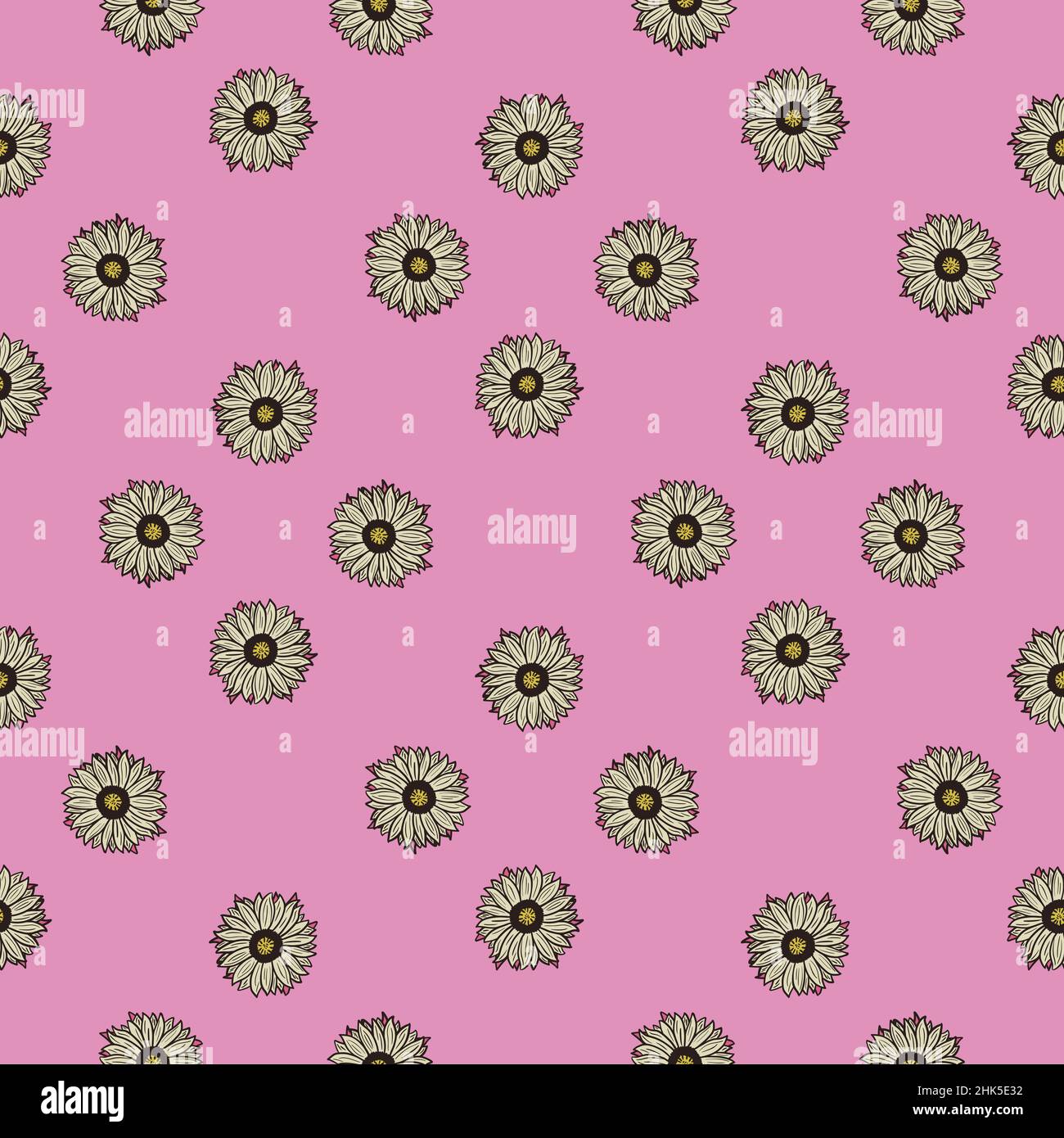 Seamless pattern sunflowers pink background. Simple texture with ...