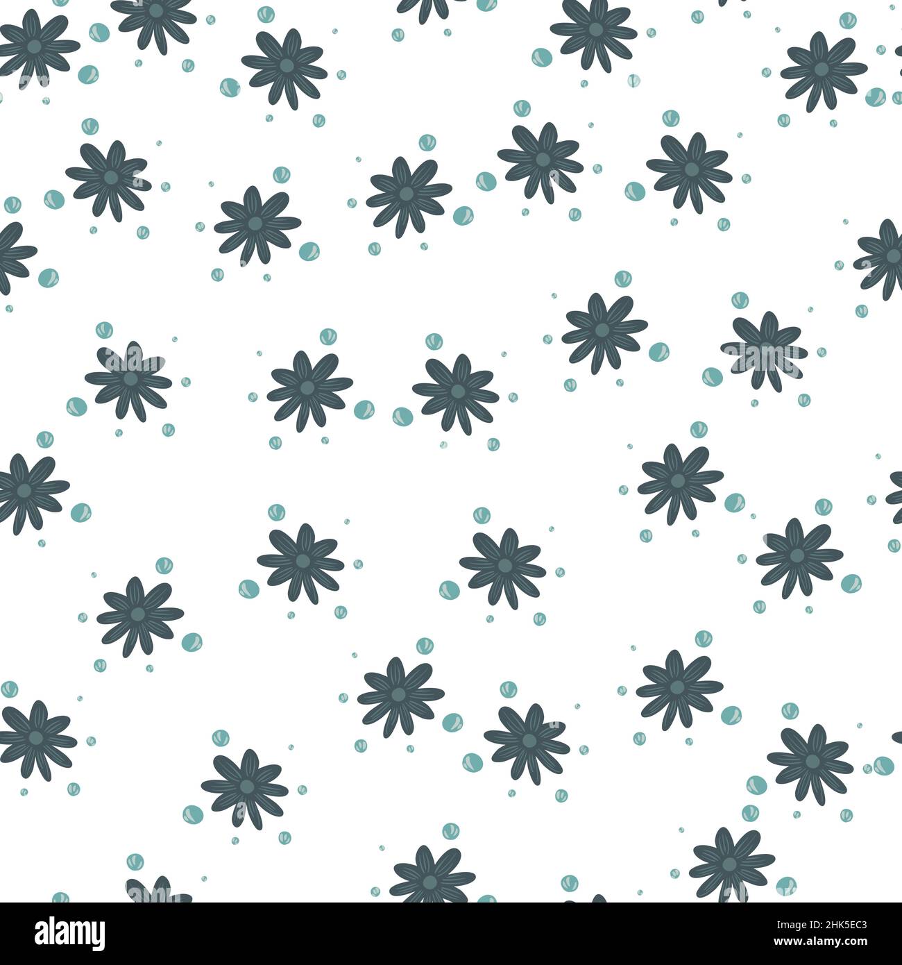 Decorative seamless pattern with random little blue flowers silhouettes ...