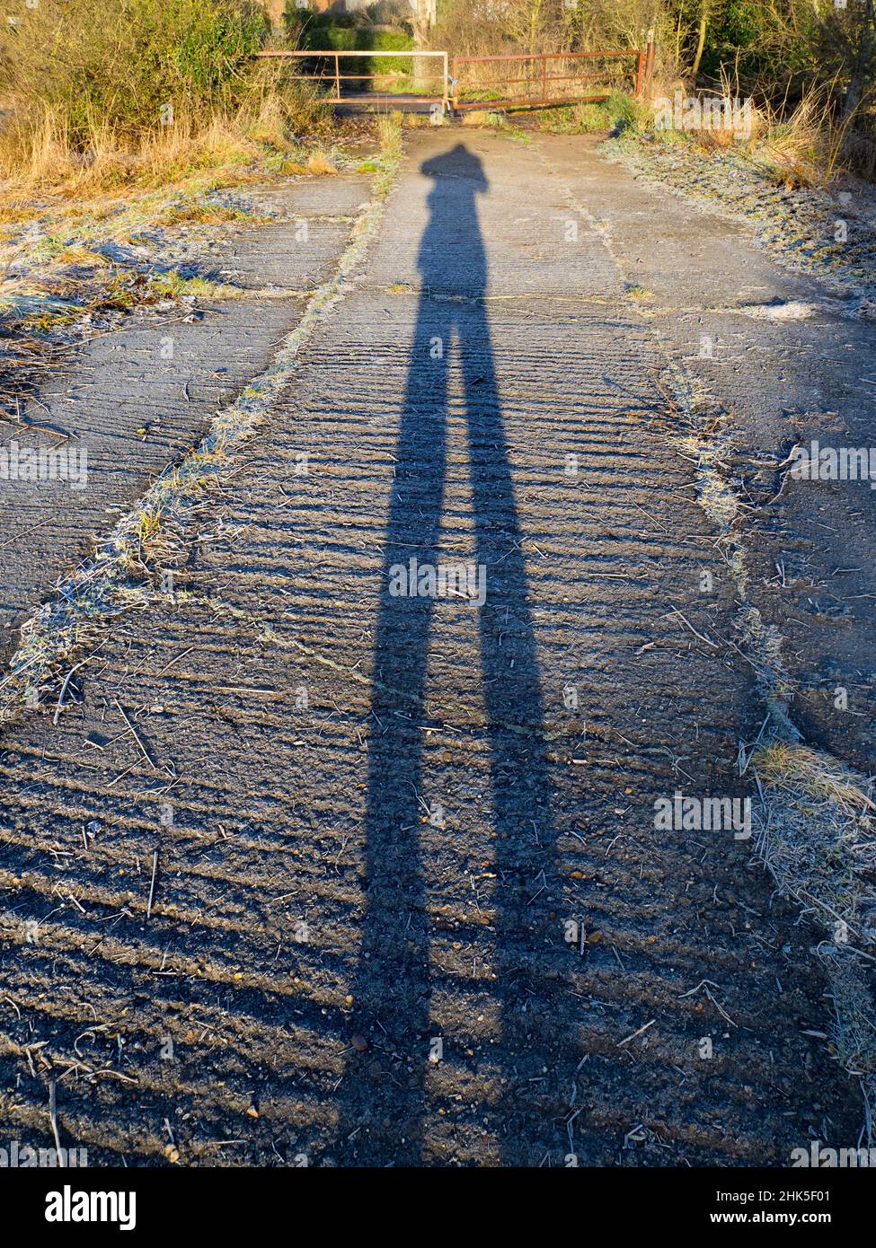 My shadow, on a footpath in Radley Village at sunrise Stock Photo - Alamy