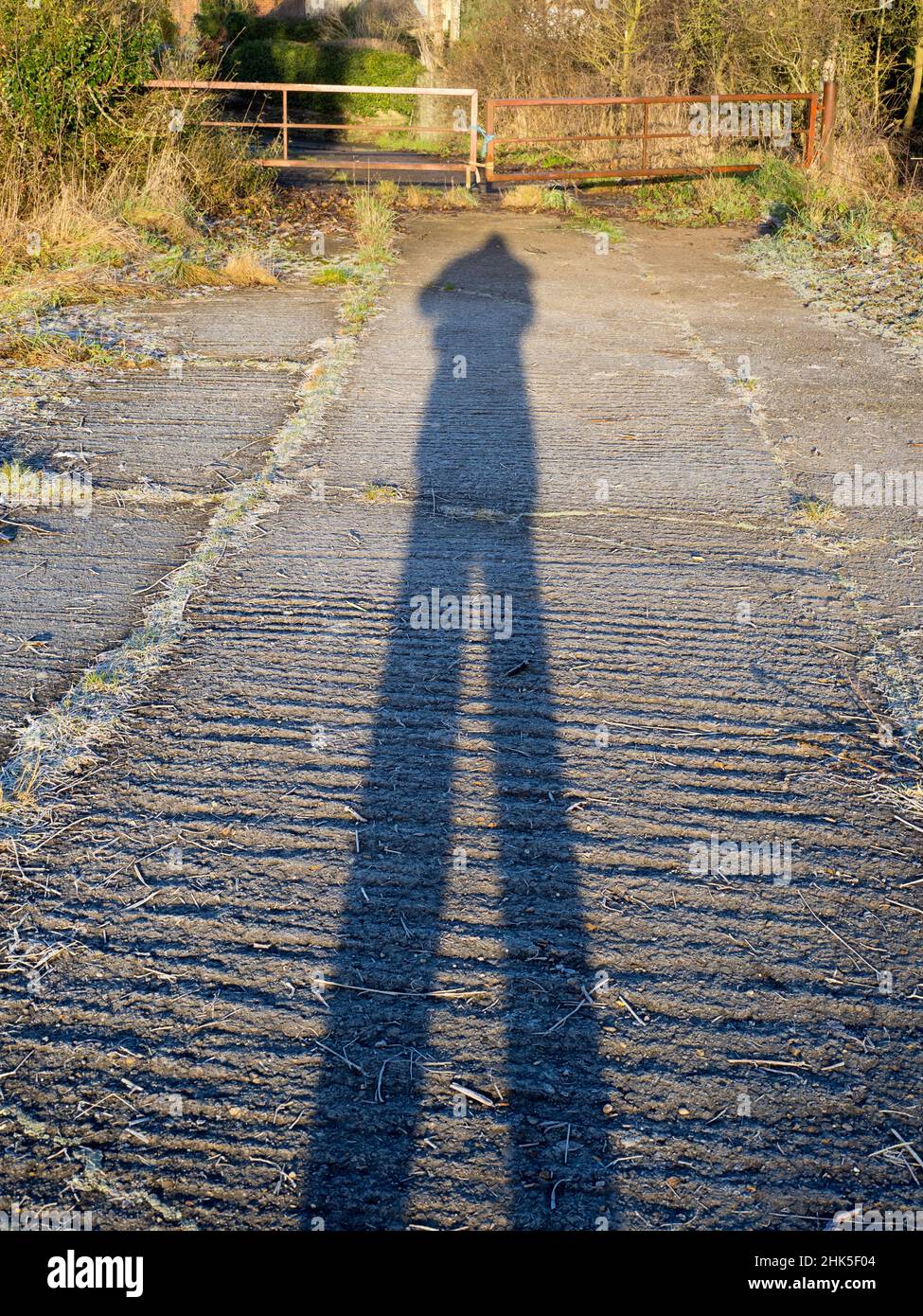 My shadow, on a footpath in Radley Village at sunrise Stock Photo - Alamy