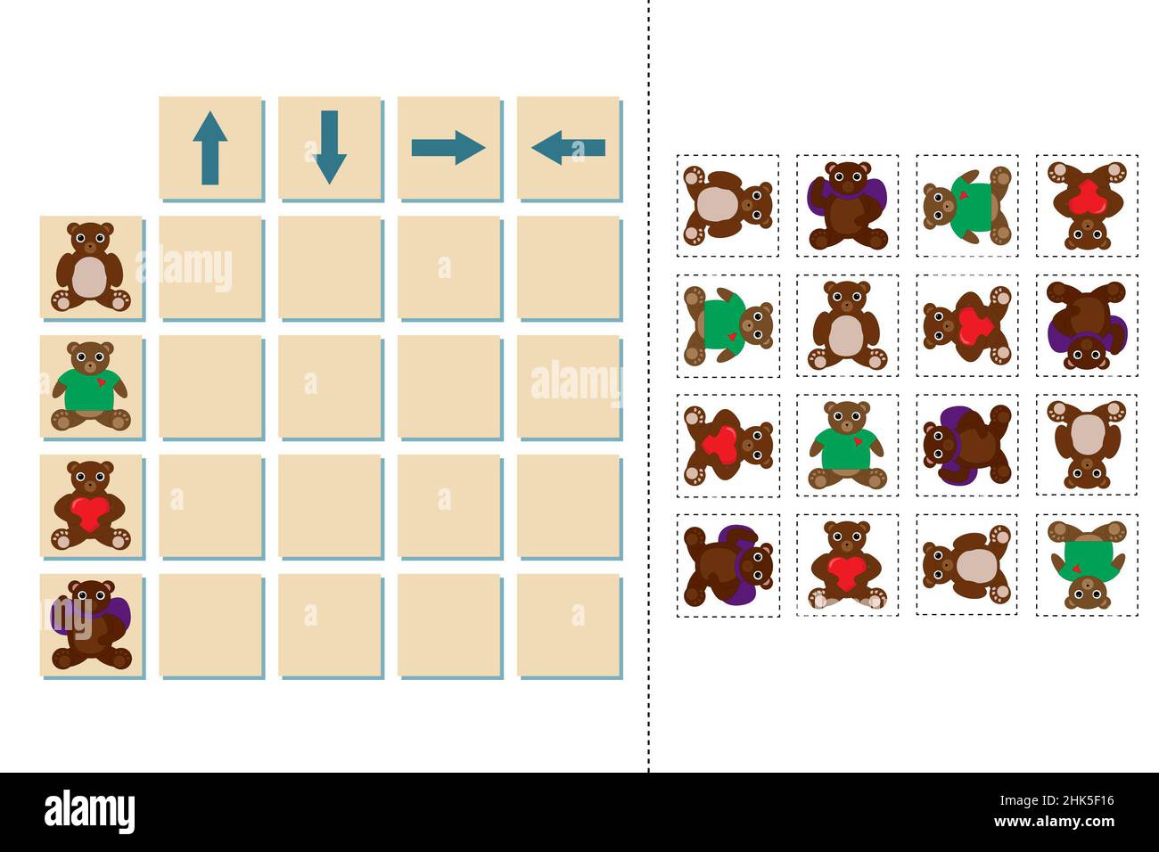 Match cartoon bears and directions up, down, left and right ...