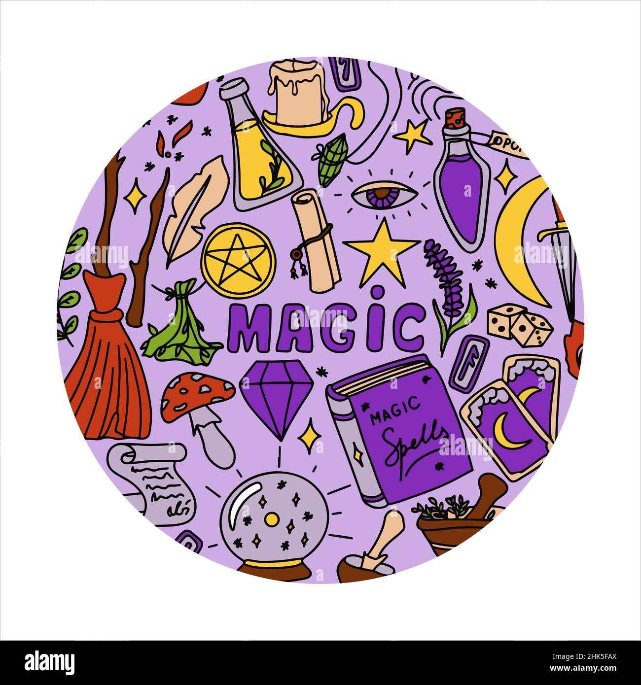 Magic hand drawn doodle banners. Vector icons of magic items ...