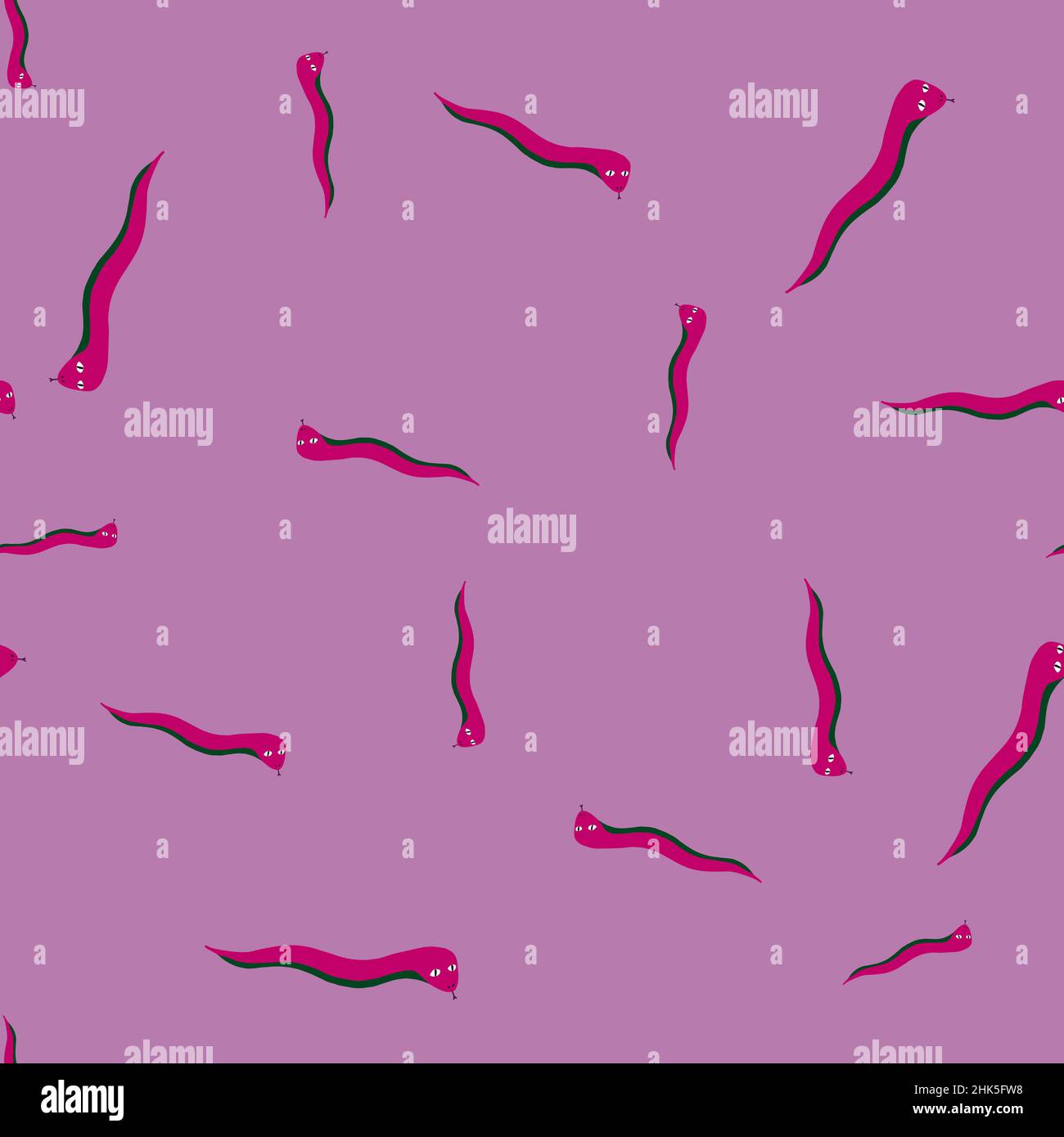 Funny style animal seamless pattern with bright pink random snakes ...