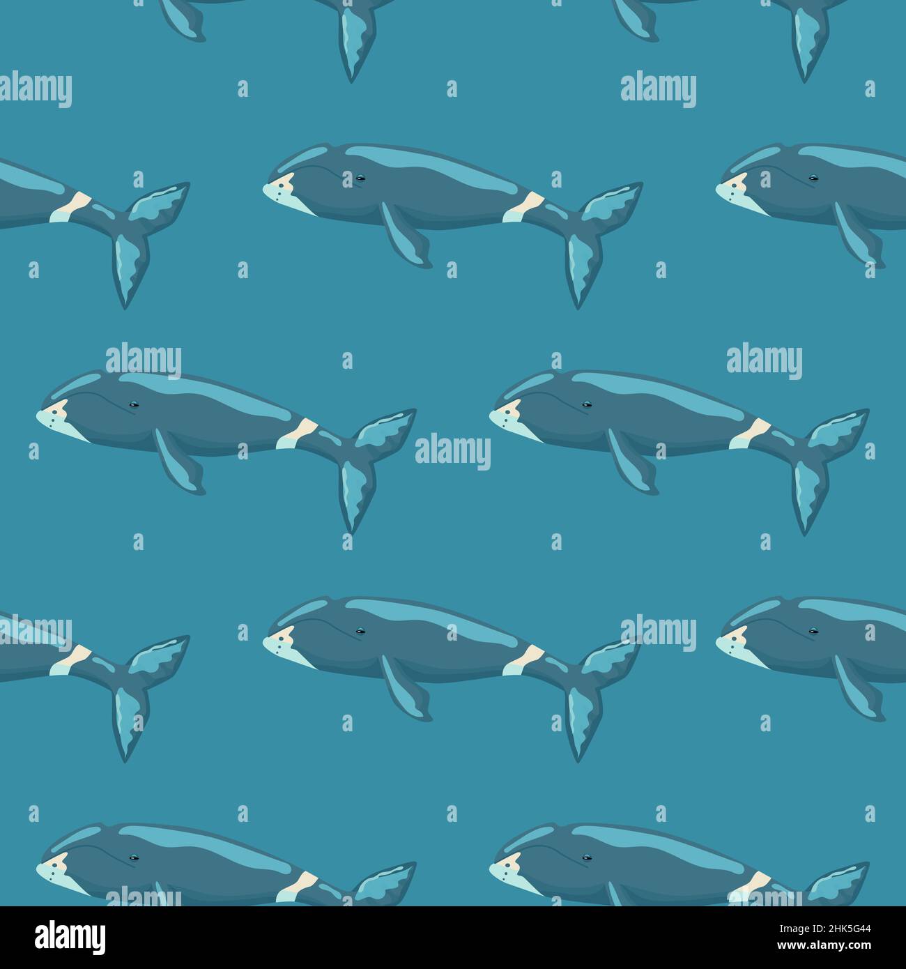 Seamless pattern Bowhead whale on blue background. Template of cartoon ...