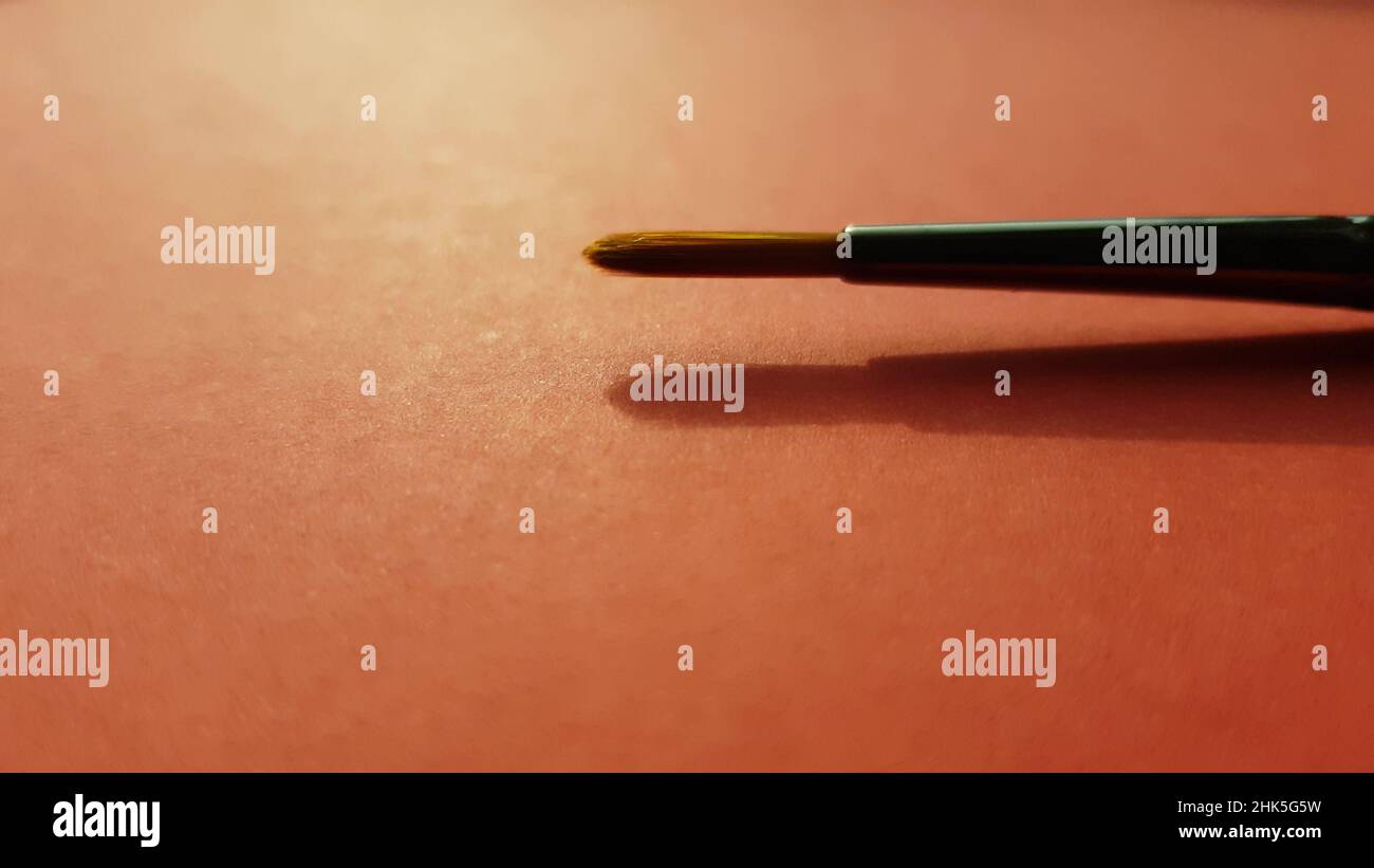 new paint brush on red sunny table, side view, closeup Stock Photo - Alamy