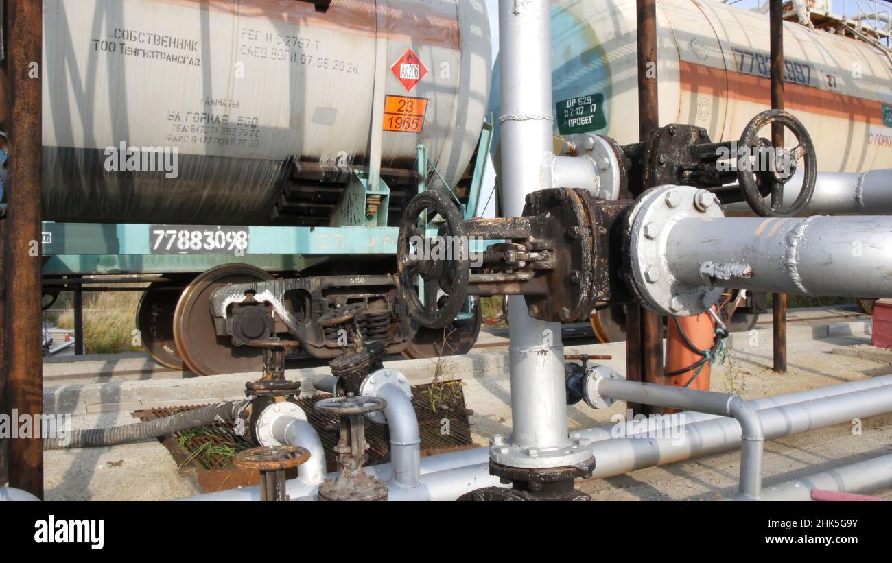 Old fuel transfer valves on a building in the industrial area. Stock ...
