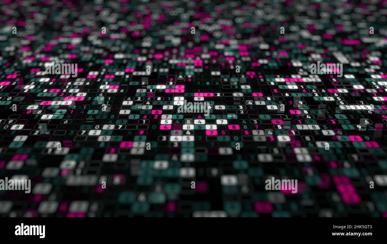 Abstract animation with plenty of digits changing their values on the ...