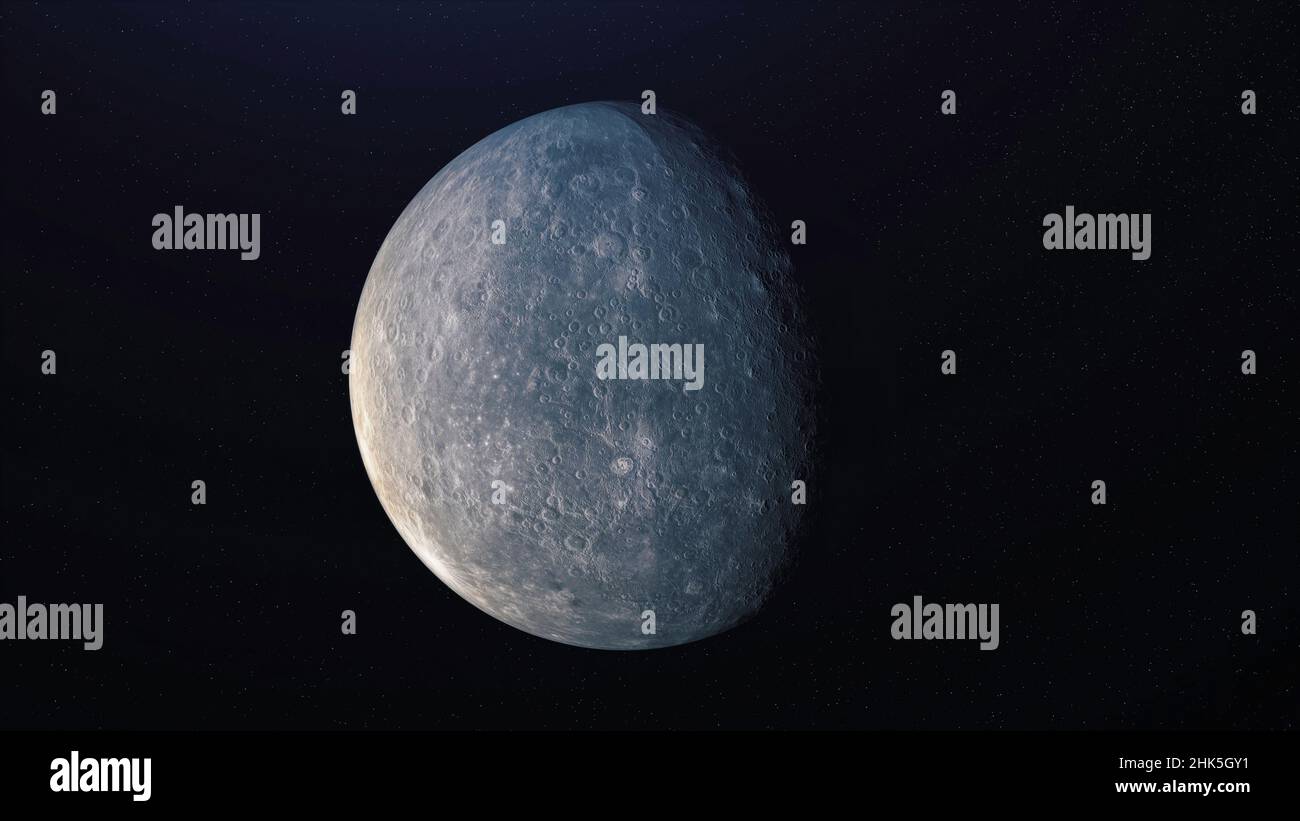 Abstract animation of grey moon full revolution around its axis ...