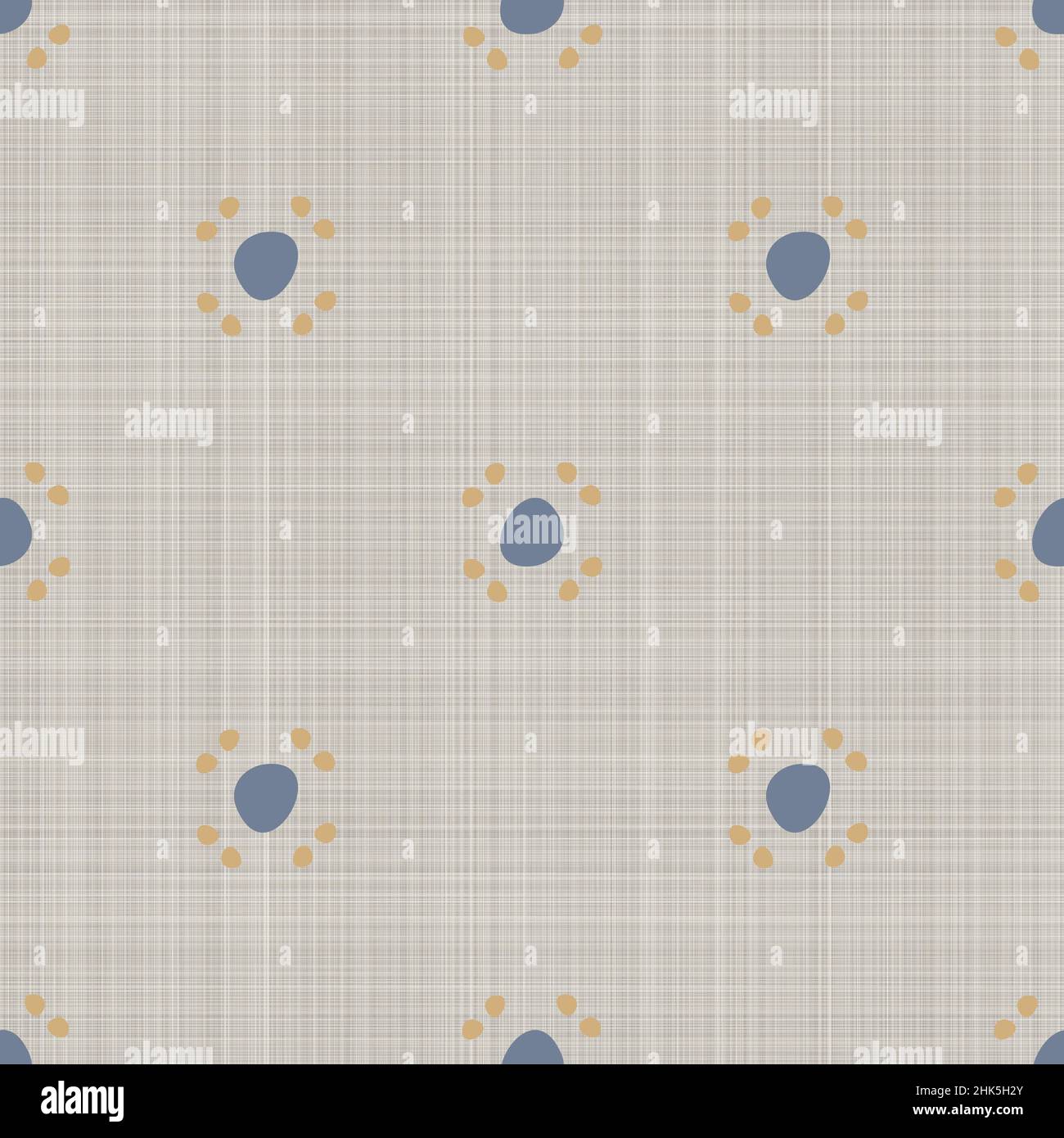 French blue doodle motif linen seamless pattern. Tonal country cottage ...